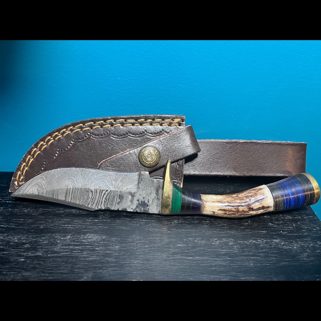 Bladebinge - 8” CUSTOM HANDMADE DAMASCUS STEEL STAG KNIFE