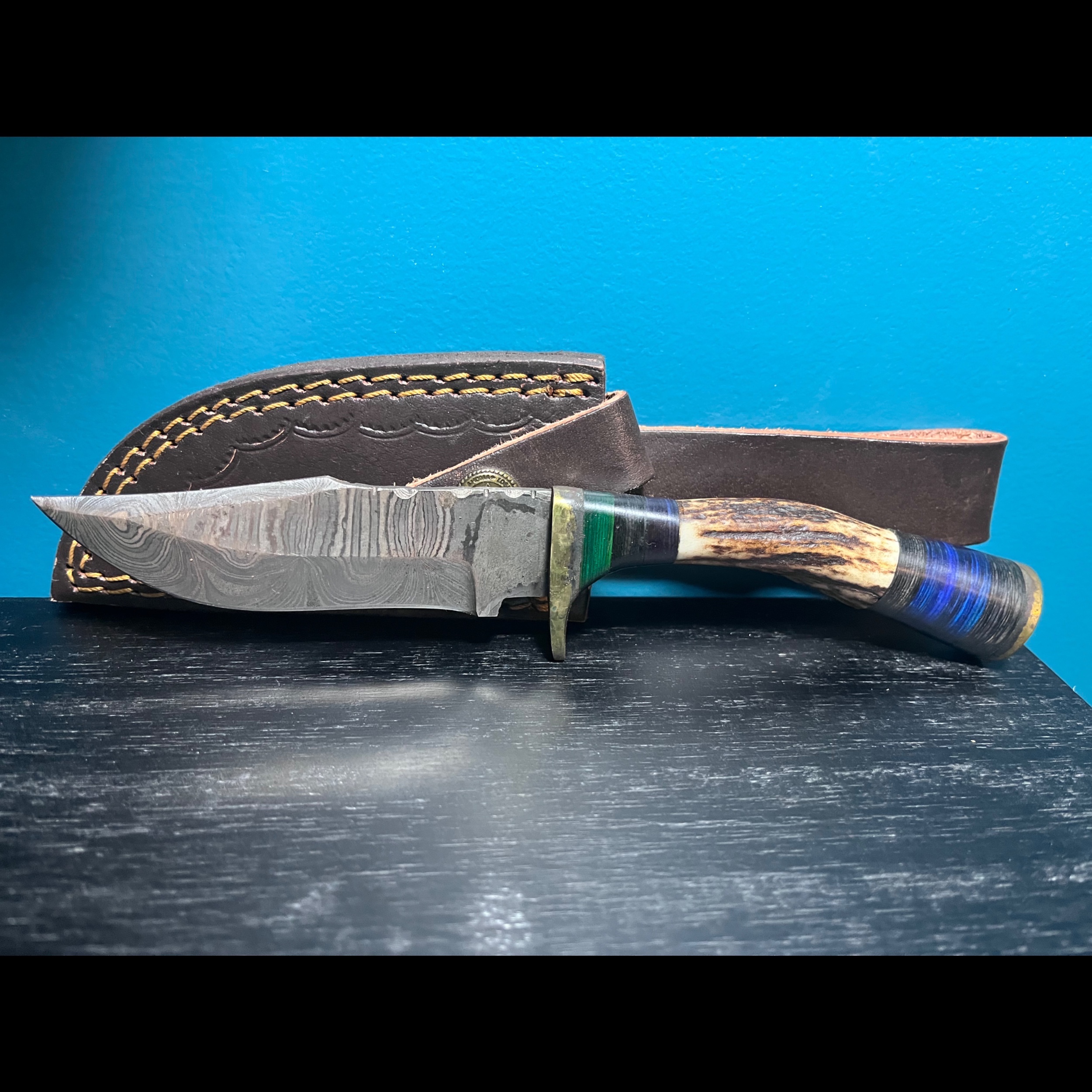 Bladebinge - 8” CUSTOM HANDMADE DAMASCUS STEEL STAG KNIFE