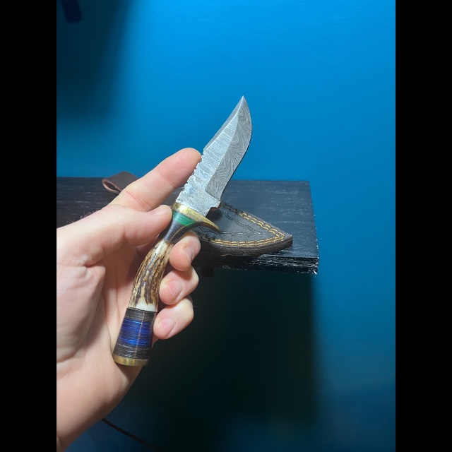 Bladebinge - 8” CUSTOM HANDMADE DAMASCUS STEEL STAG KNIFE