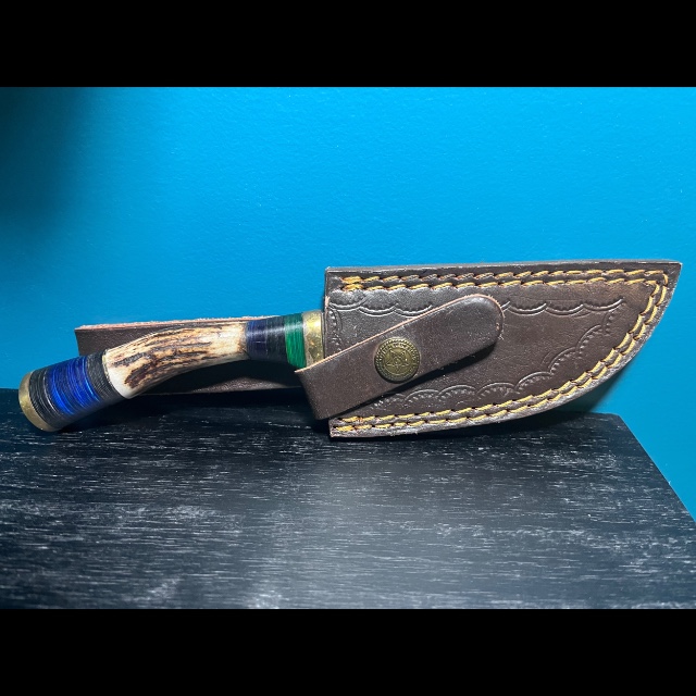 Bladebinge - 8” CUSTOM HANDMADE DAMASCUS STEEL STAG KNIFE