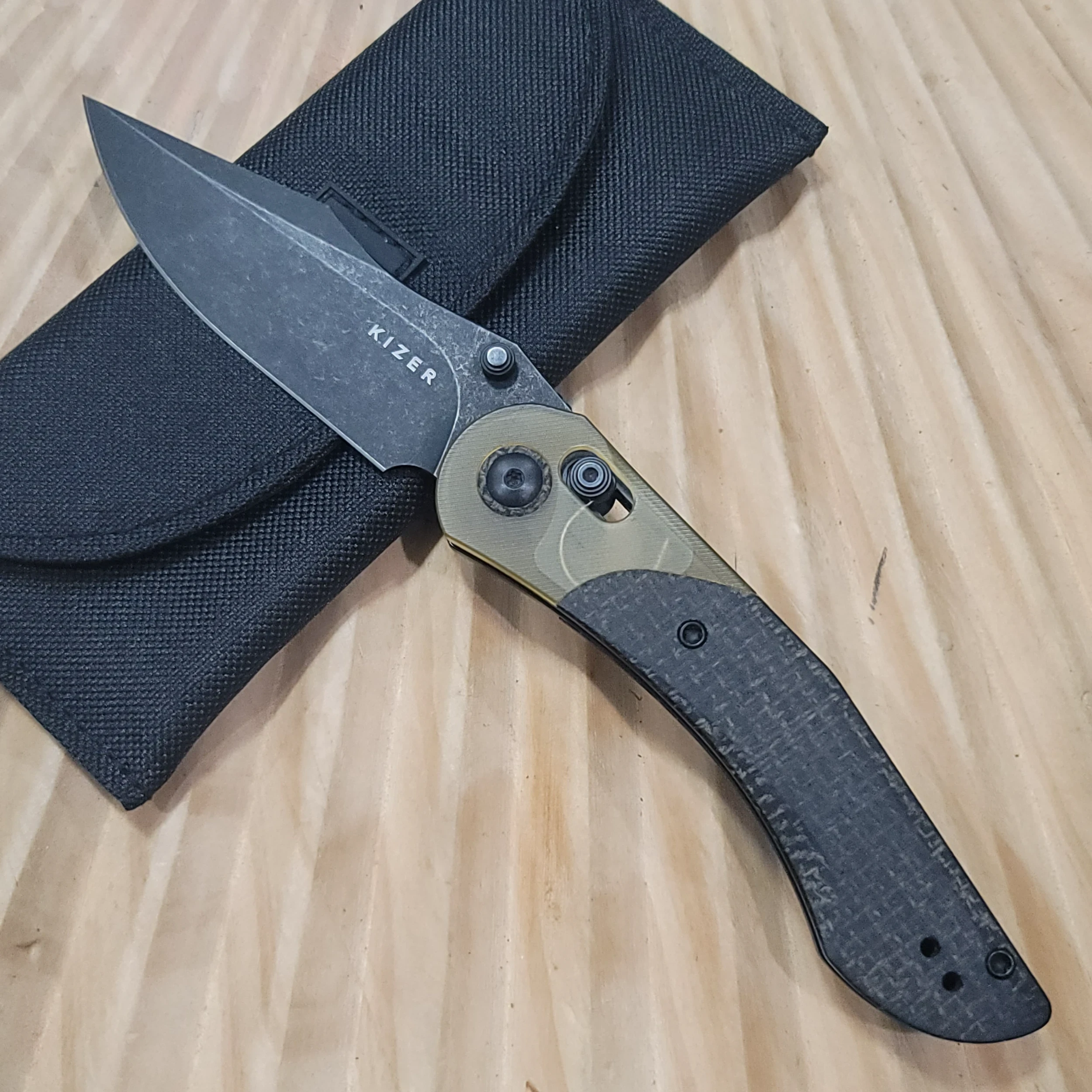 Bladebinge - Kizer Mini Mystic Burlap Micarta/PEI Handle Blackwashed ...