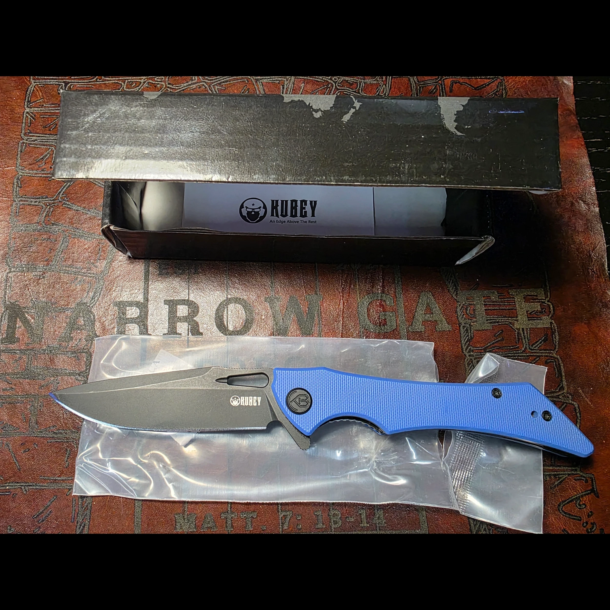 Bladebinge - Raven Liner Lock Flipper Knife Blue G10 Handle 3.5" Dark ...