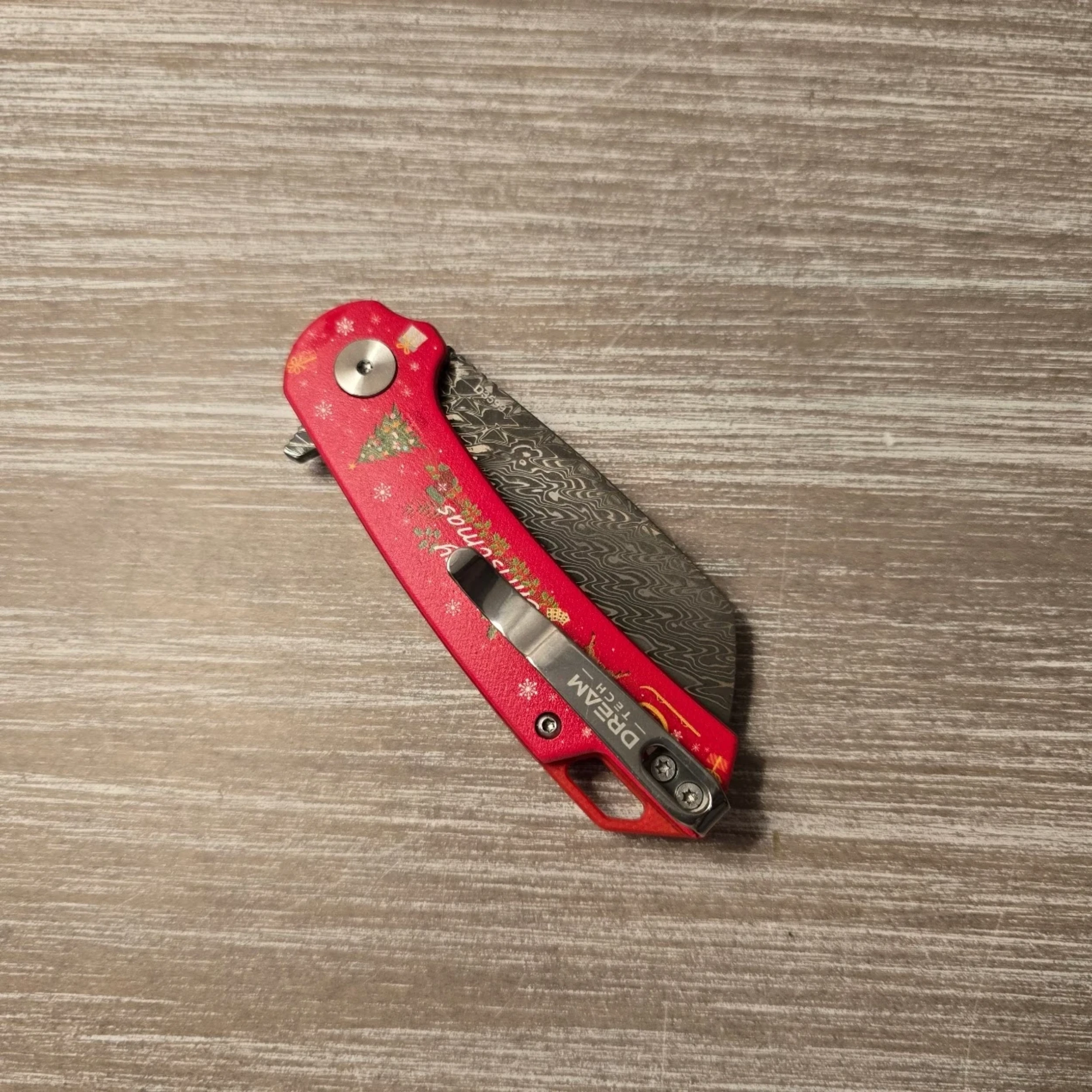 Bladebinge - DREAMTECH Christmas Damascus Cleaver Blade Red G10 Flipper ...
