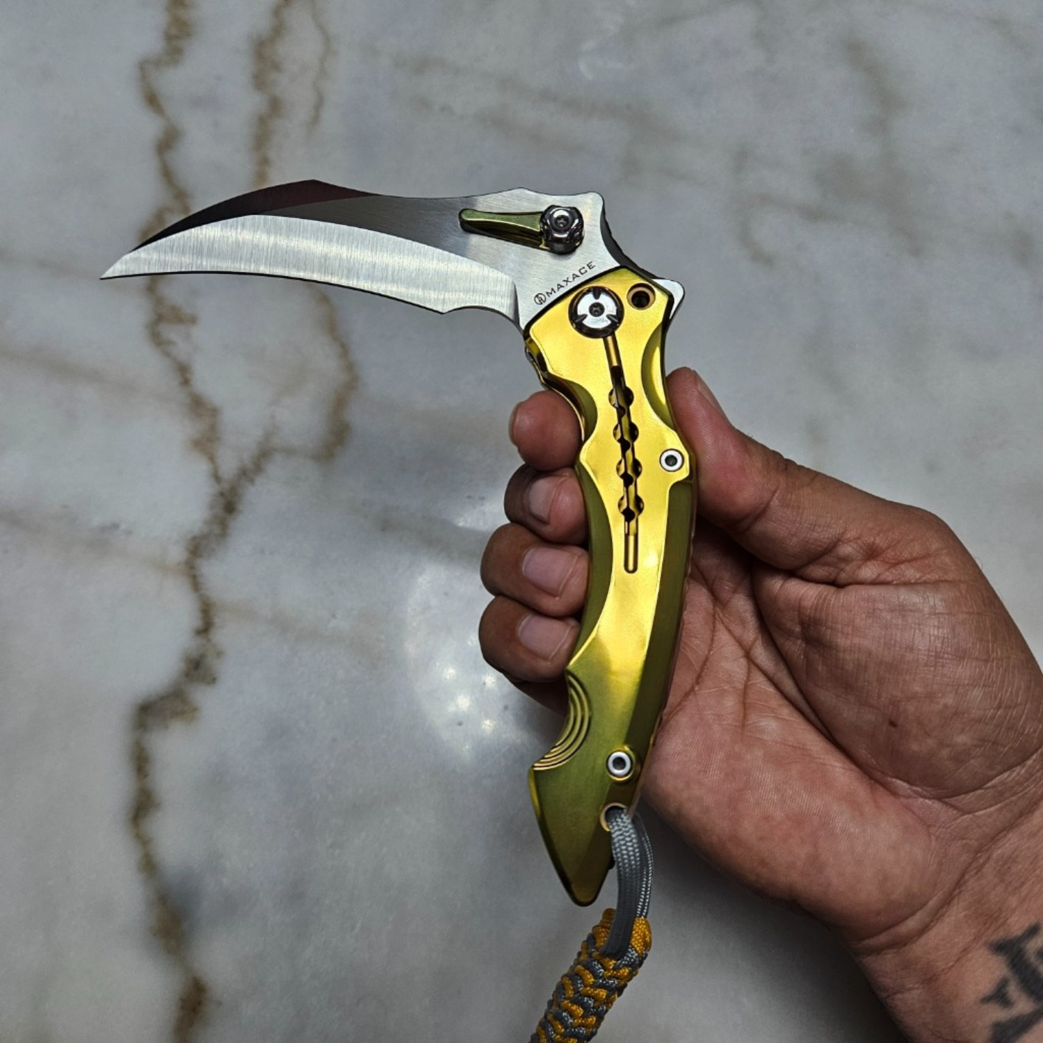 Bladebinge - Maxace Hela Karambit Frame Lock Knife Titanium (4" Satin ...