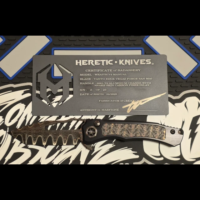 Bladebinge - Heretic Knives Custom Wraith V4 Manual w/ Snakeskin Carbon ...