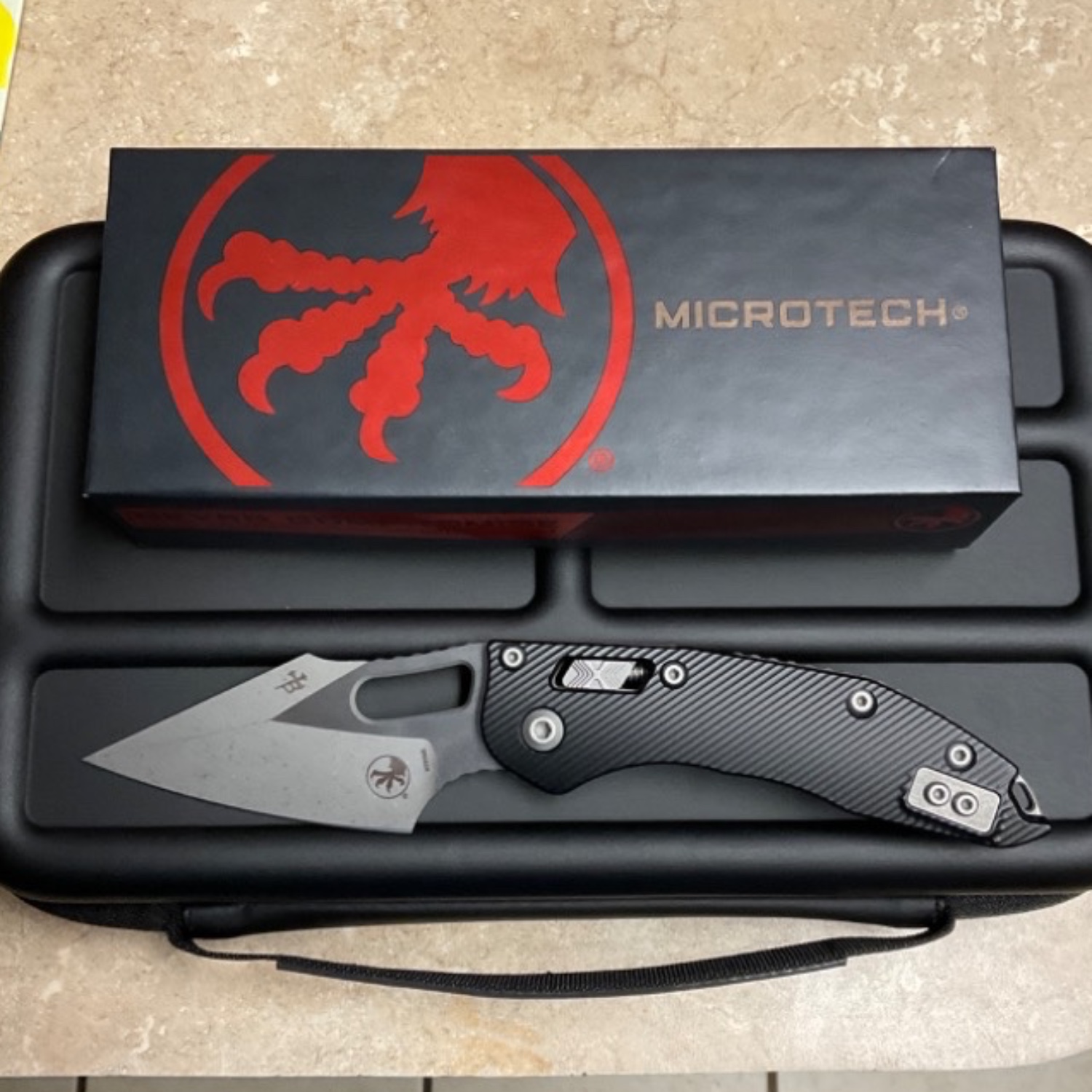 Bladebinge - Microtech Stitch Ram-Lok Aluminum Handles Apocalyptic M390 Blade
