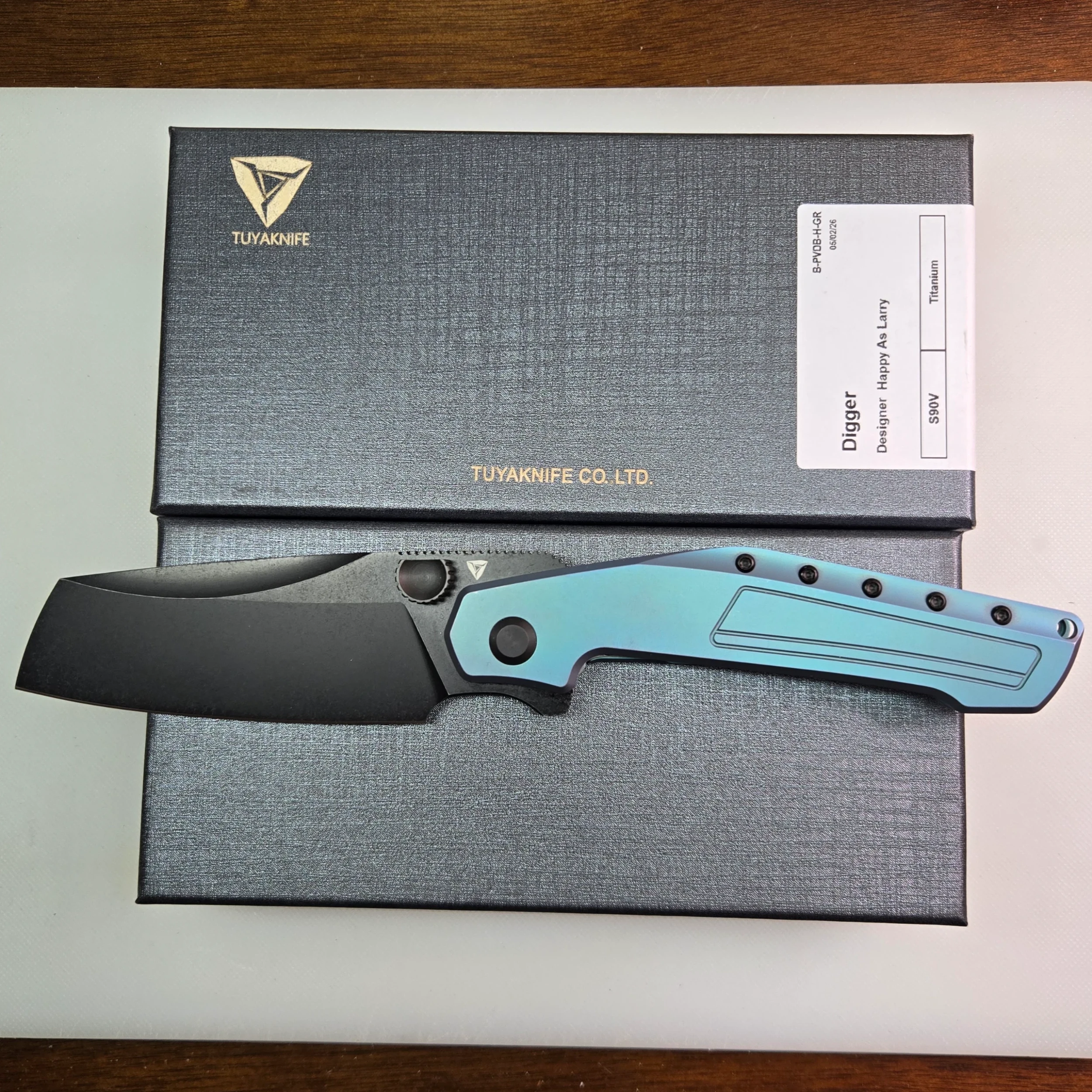 Bladebinge - Tuya Digger: 3.9" S90V PVD Blade | Blue Titanium Framelock ...