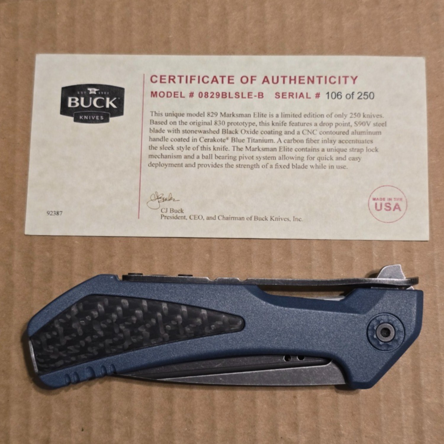 Bladebinge - Rare Buck Legacy 829 Marksman Elite s90v G&G Hawk