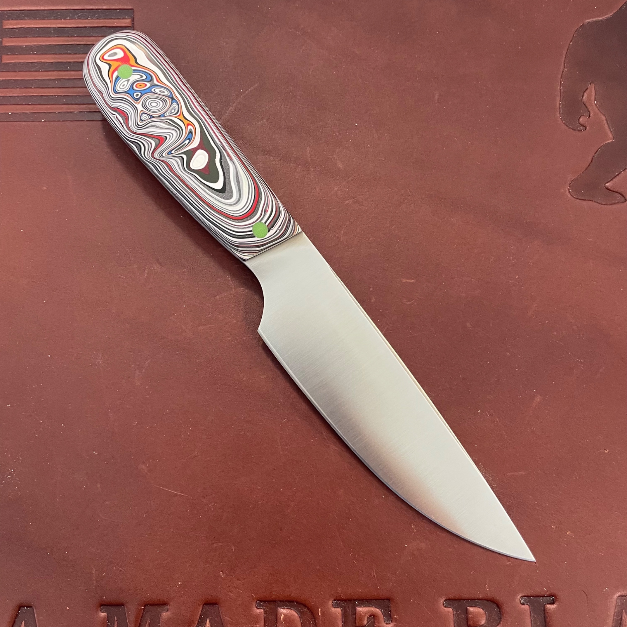 Bladebinge - WK Forgeworks (Scotty Helms) Fixed Blade w/ Fordite Handles