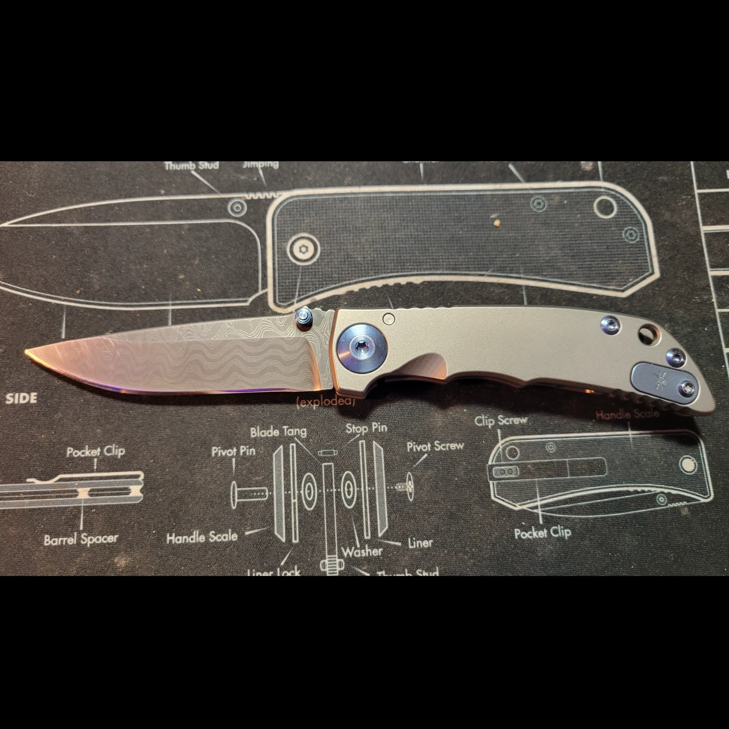 Bladebinge - Spartan Harsey Folder 3.25 Chad Nichols Damascus Blue Ano ...