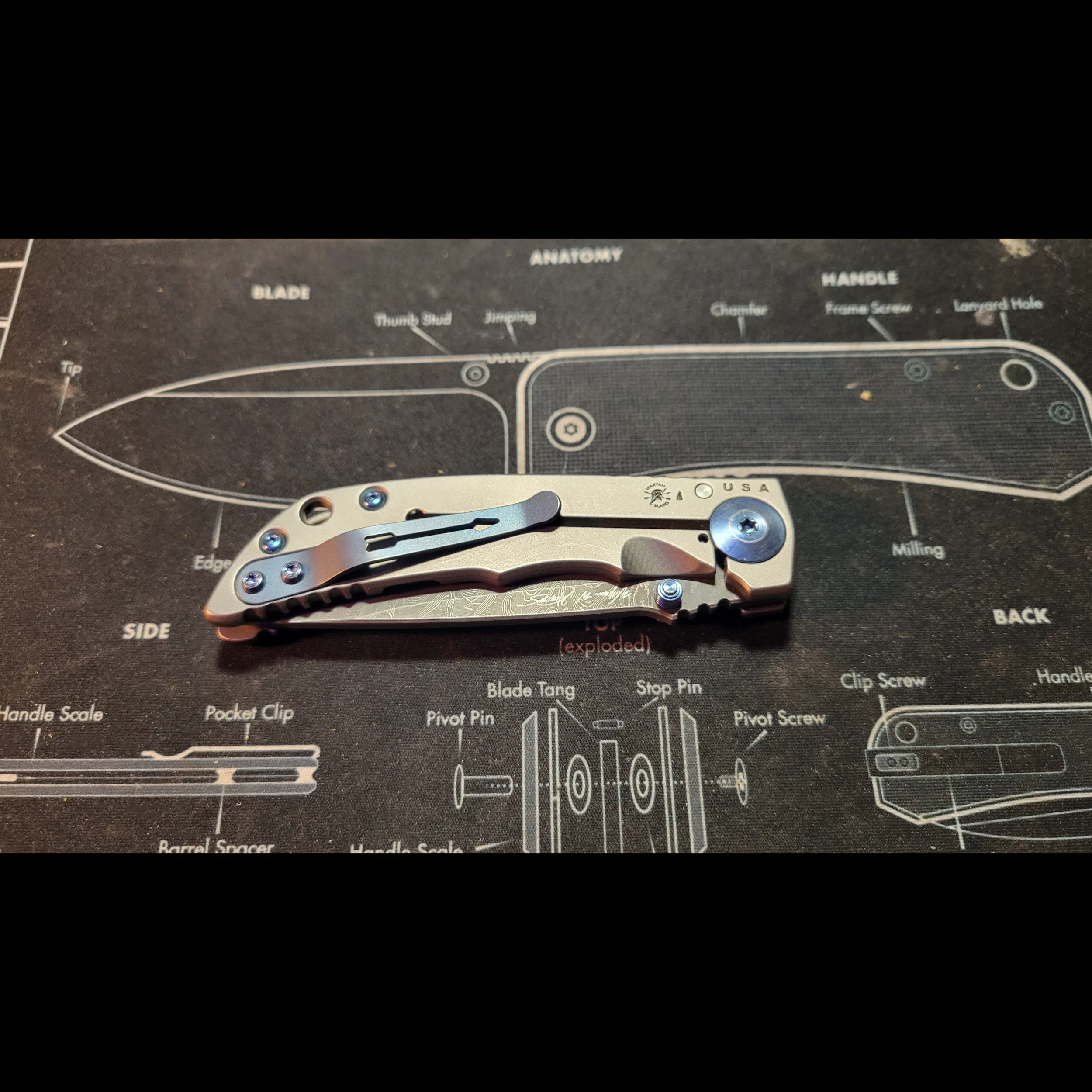 Bladebinge - Spartan Harsey Folder 3.25 Chad Nichols Damascus Blue Ano ...