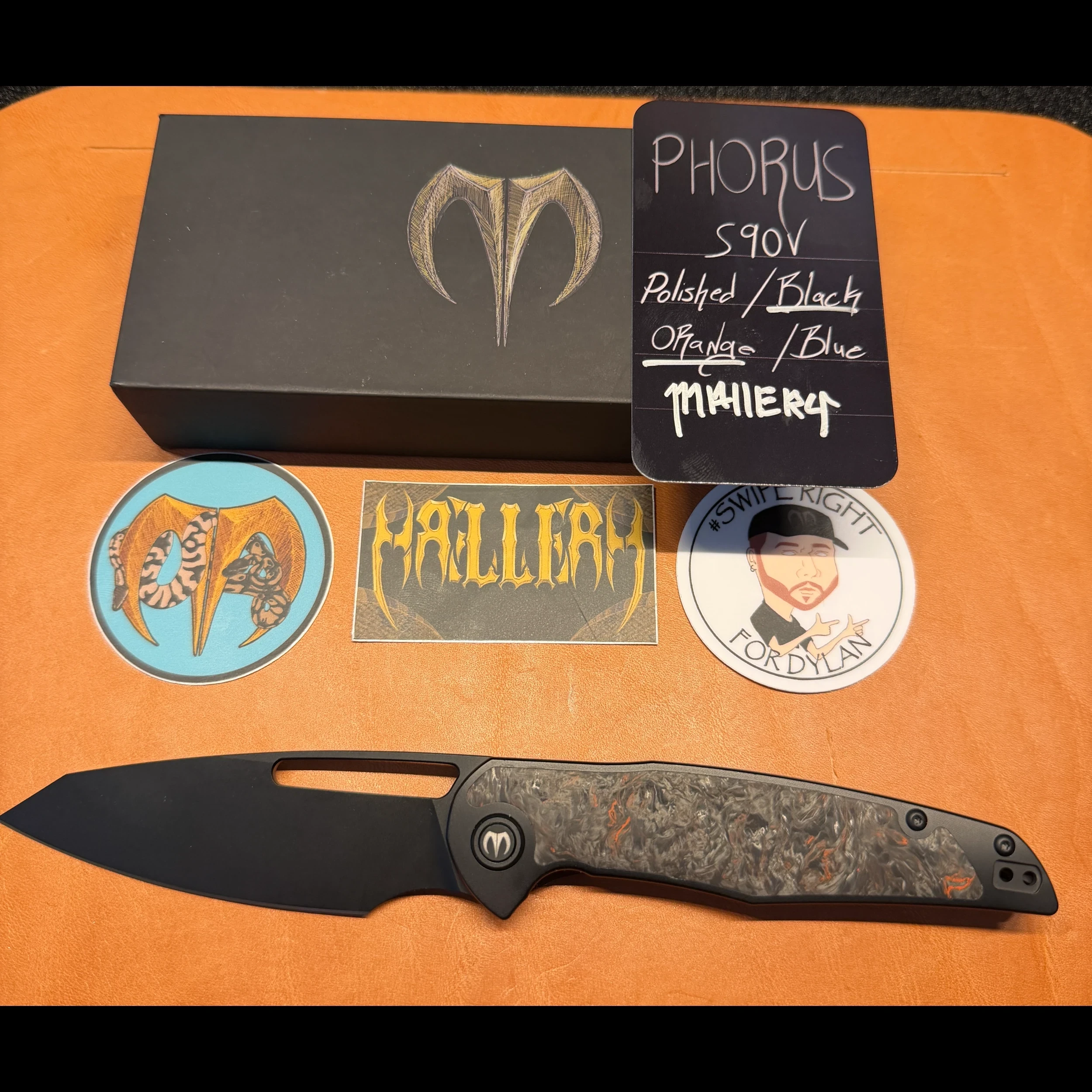 Bladebinge - Mallery Phorus Orange and Black Carbon Fiber S90V DLC Blade