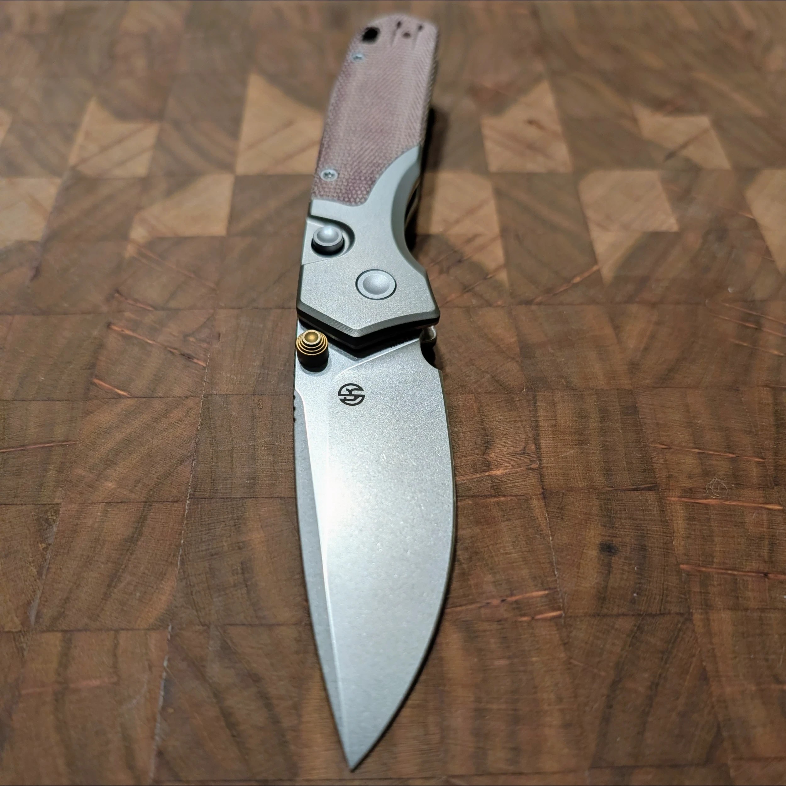 Bladebinge - Vosteed Psyop 299 w/ titanium & red Norplex micarta. S35VN ...