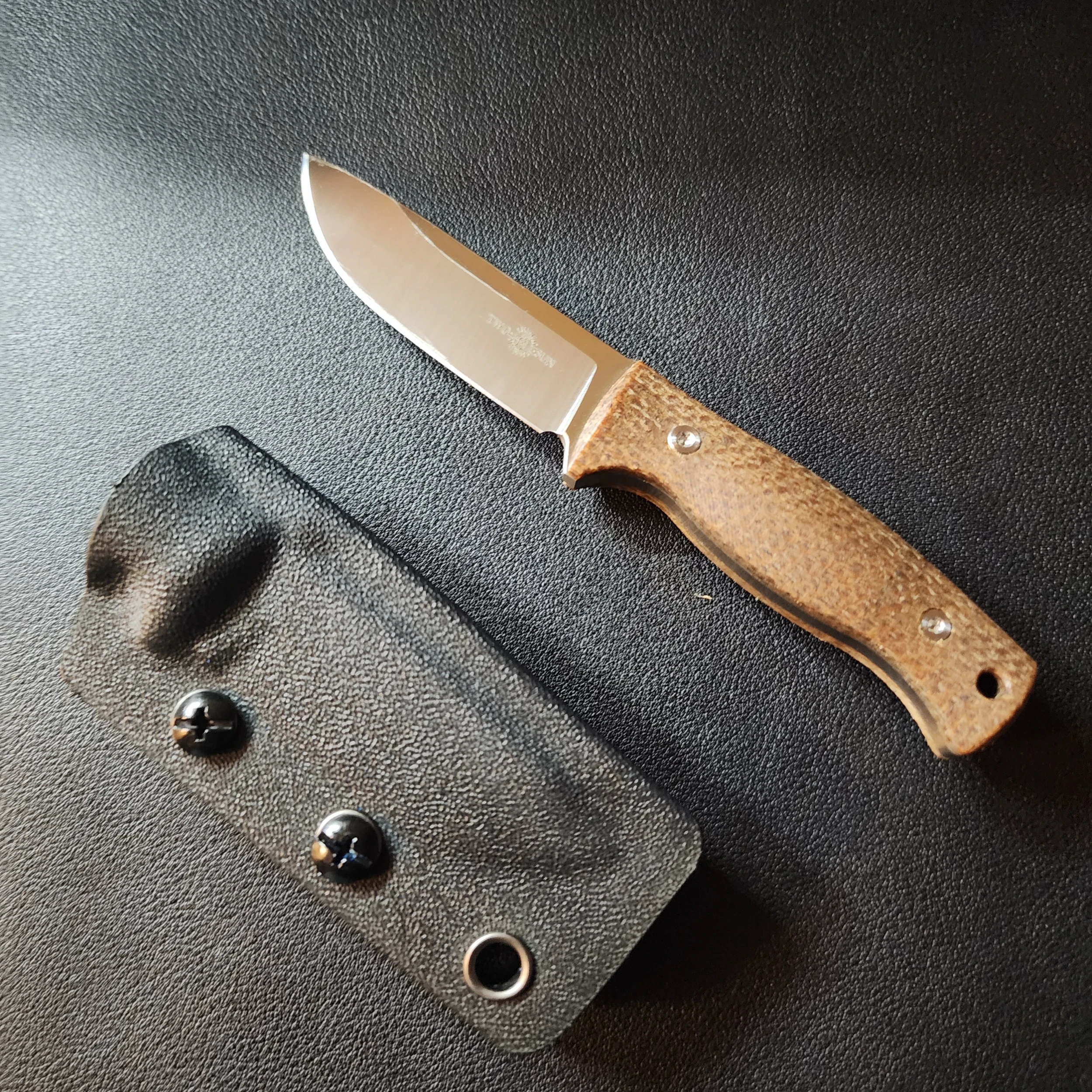 Bladebinge - TwoSun Mini Fixed Blade Knife Brown Micarta Handle M390 ...