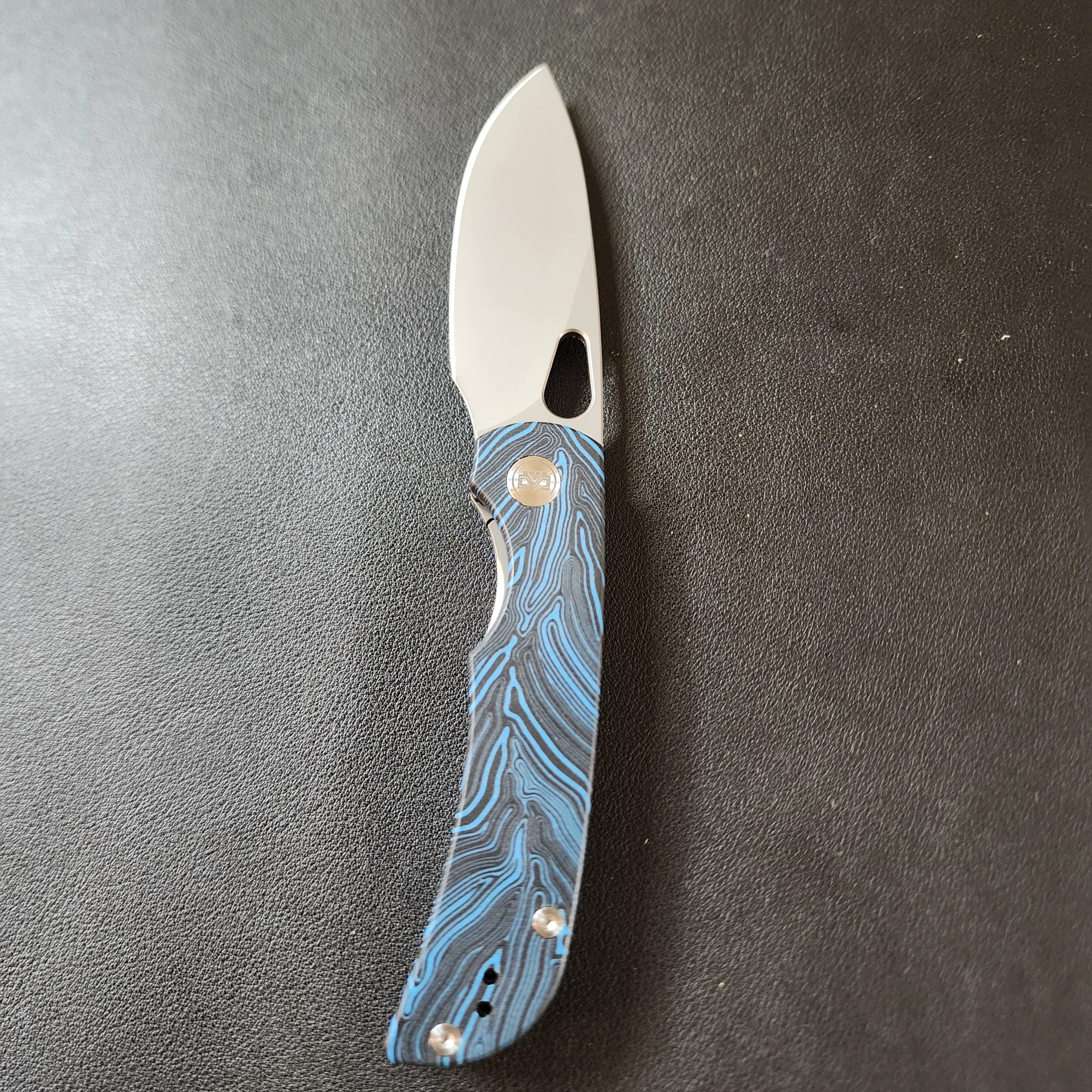 Bladebinge - Miguron Moyarl Folding Knife Blue Damascus G10 Handle 14C28N Drop Point Plain Edge ...