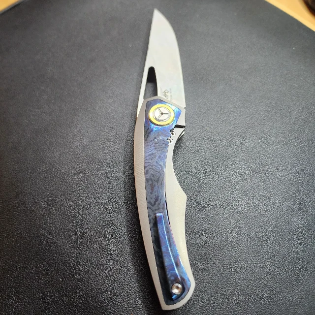 Bladebinge - TwoSun Folding Knife Titanium/Damascus Handle M390 Plain ...