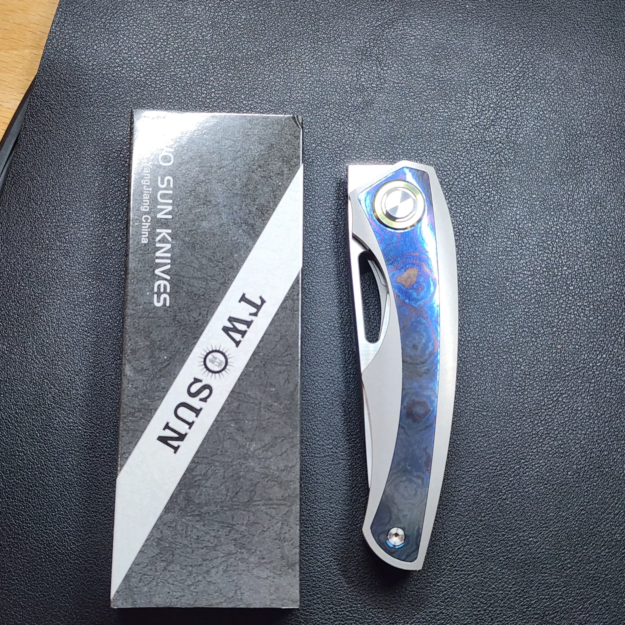 Bladebinge - TwoSun Folding Knife Titanium/Damascus Handle M390 Plain ...