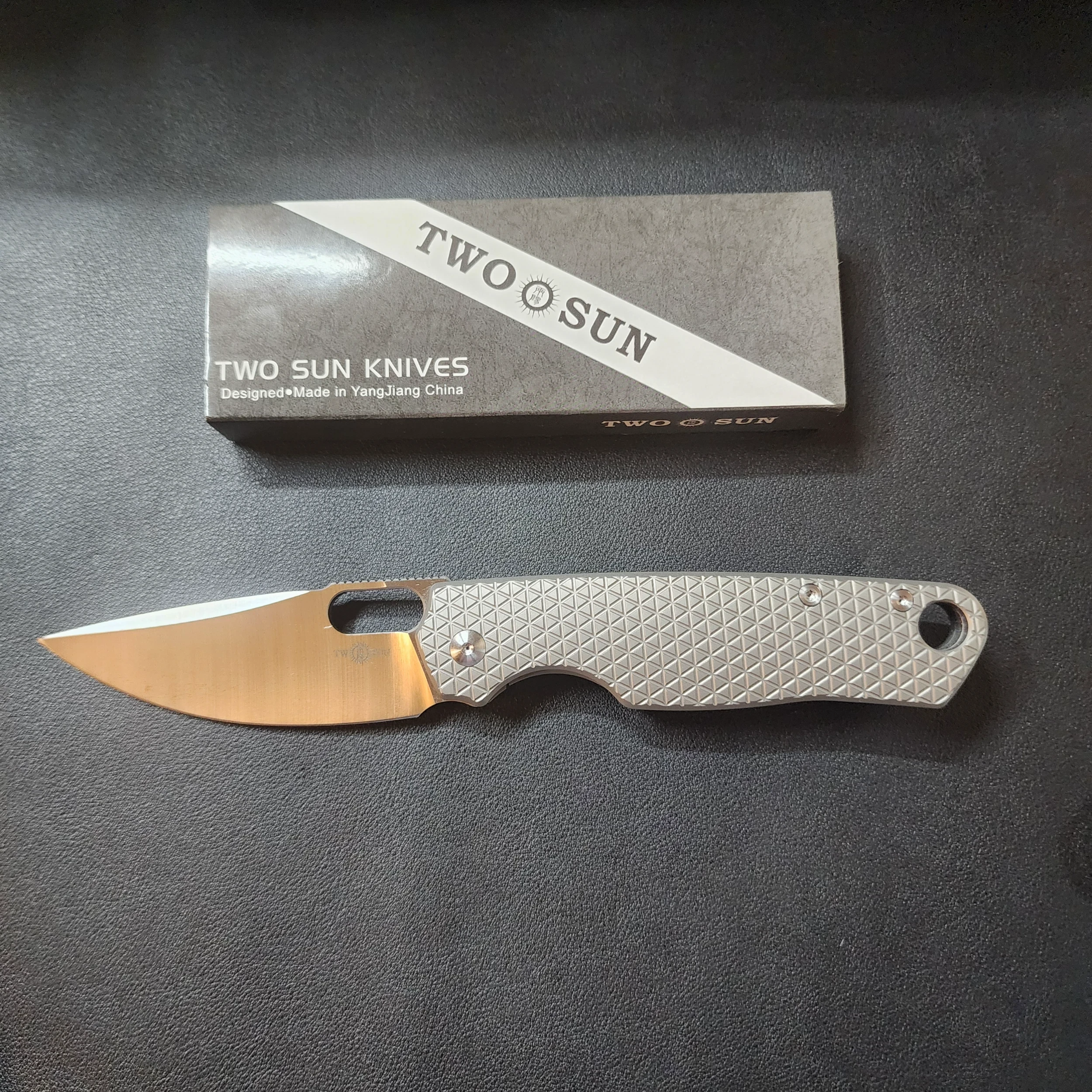 Bladebinge - TwoSun TS430 Folding Knife Grey Titanium Handle N690 Plain ...