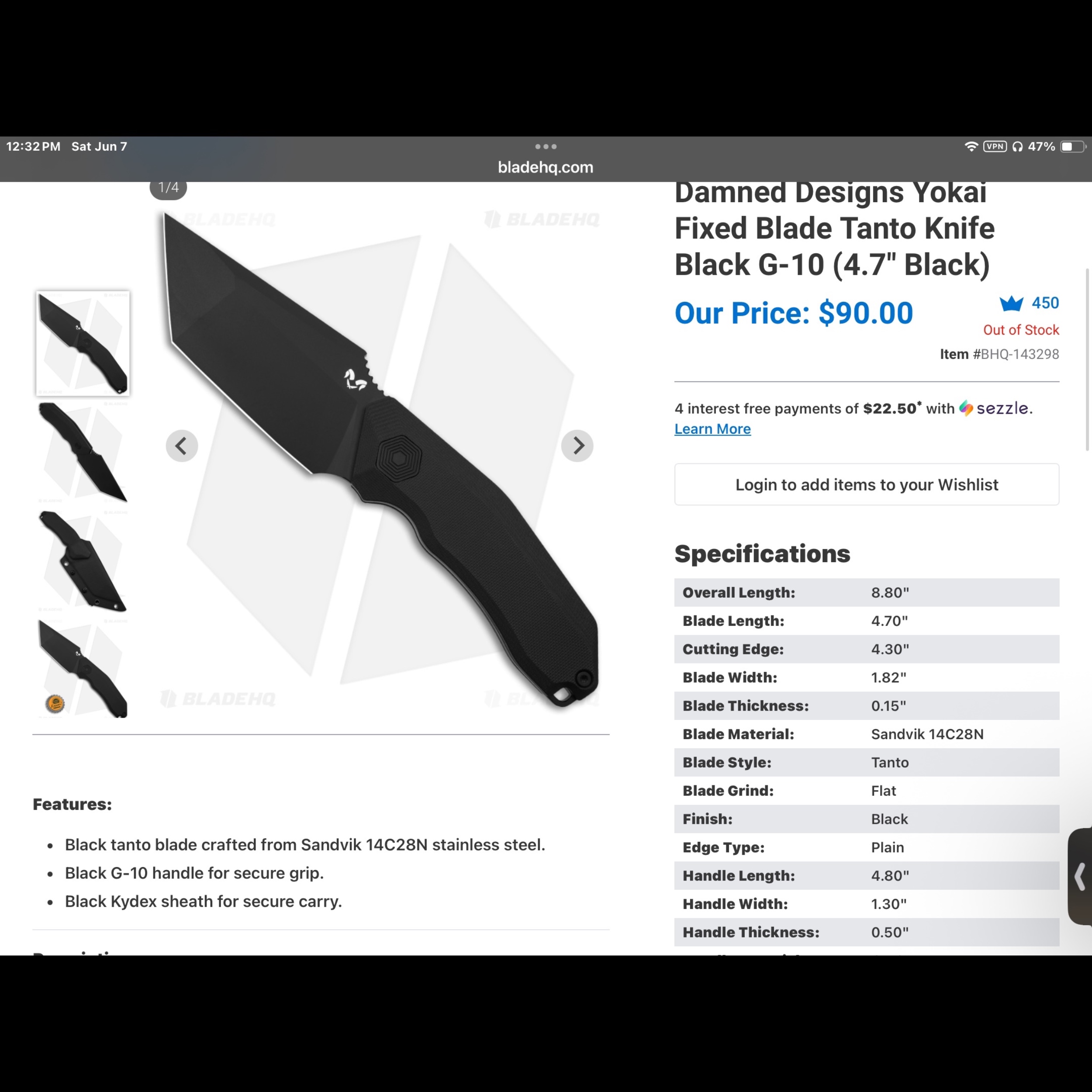 Bladebinge - Damned designs Yokai fixed blade 14c28n