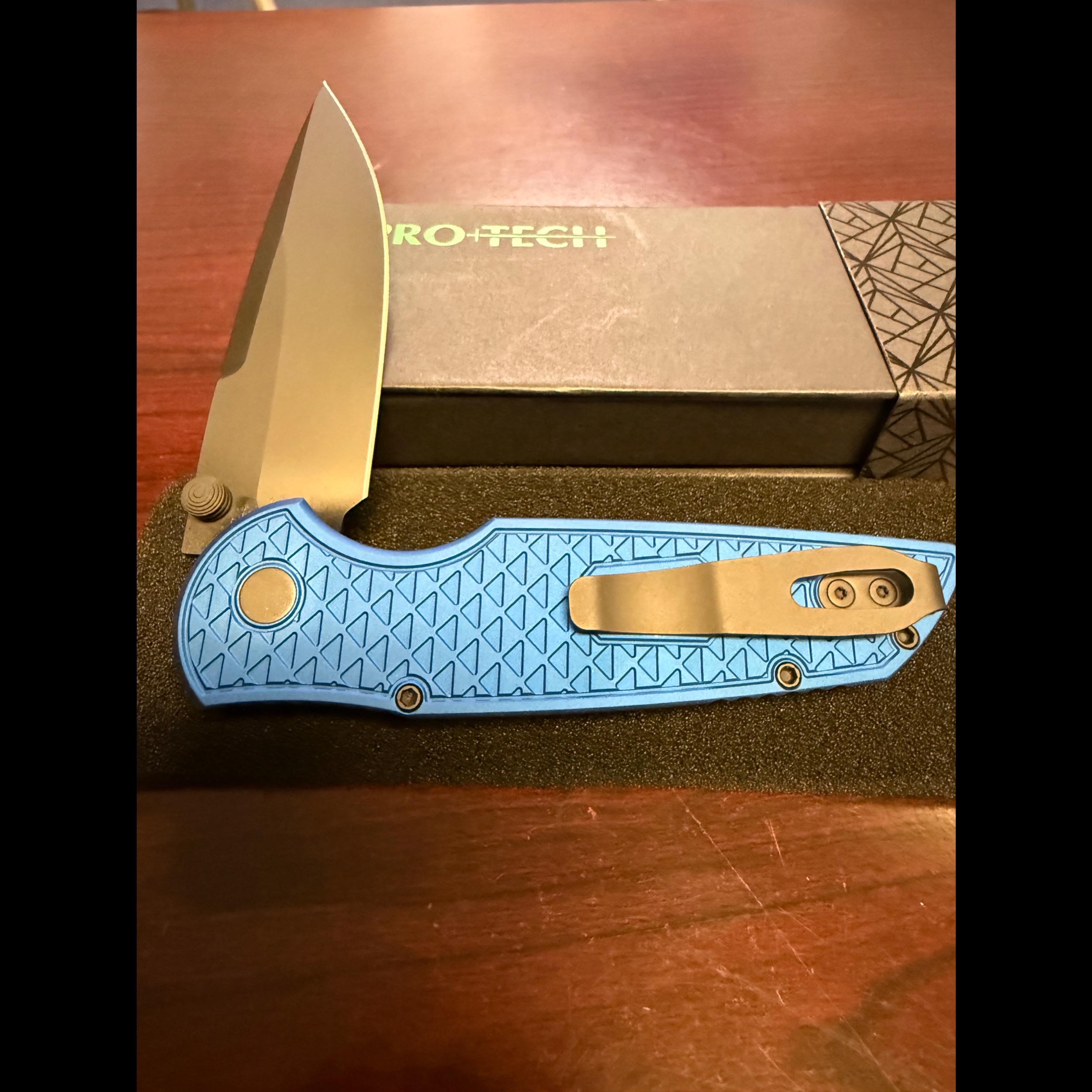 Bladebinge - Pro-Tech TR-3 Integrity Button Lock Knife Protech Blue ...