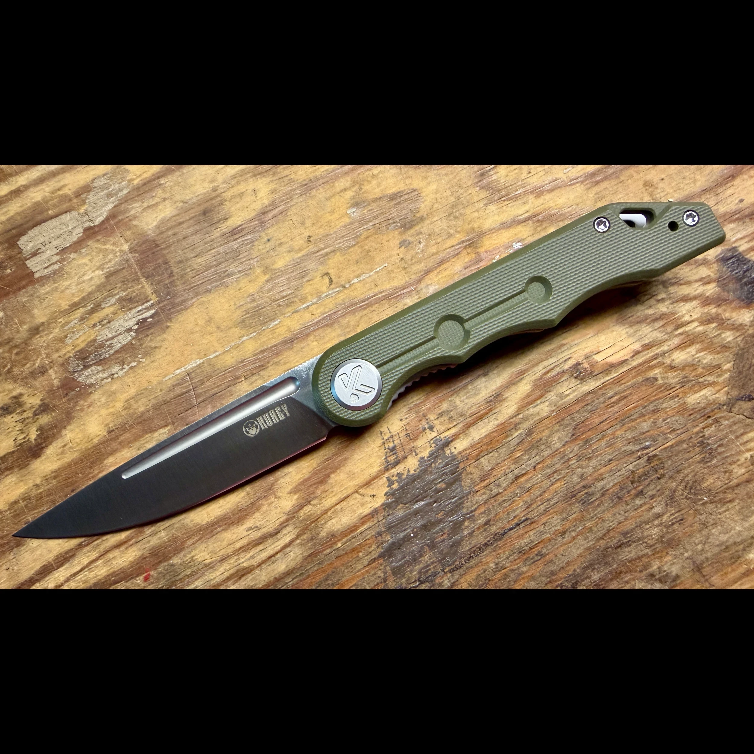Bladebinge - KUBEY MIZO Knife OD Green G-10 Black Stonewash 14C28N drop ...
