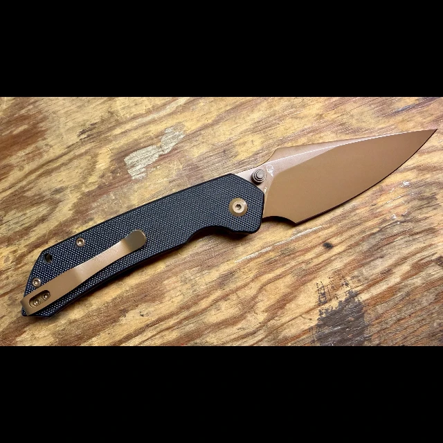 Bladebinge - TENABLE FENRIR Button Lock Knife Black G-10 Rose Gold ...