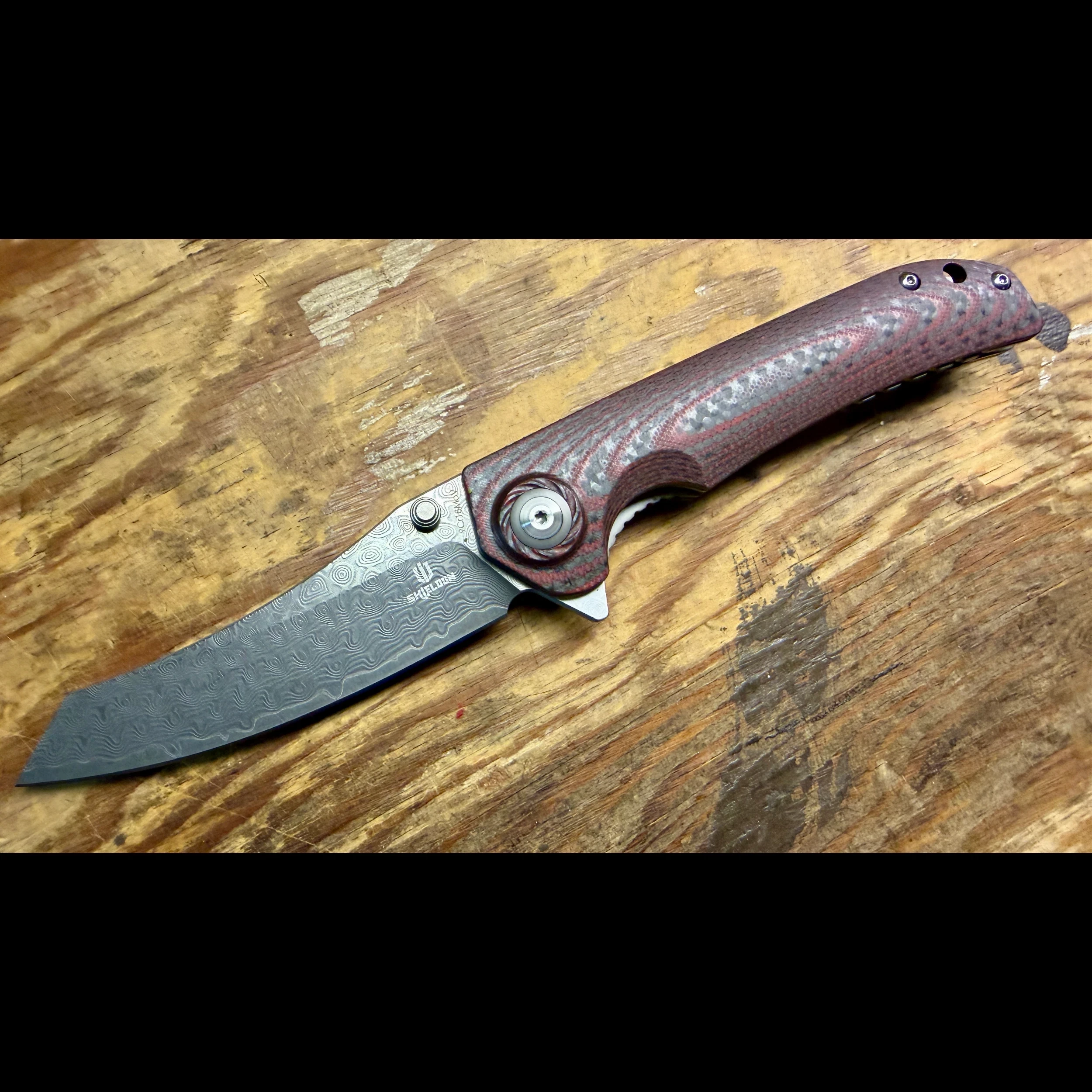 Bladebinge - SHIELDON TORTANK Folding Knife Red G10/Carbon Fiber Handle ...