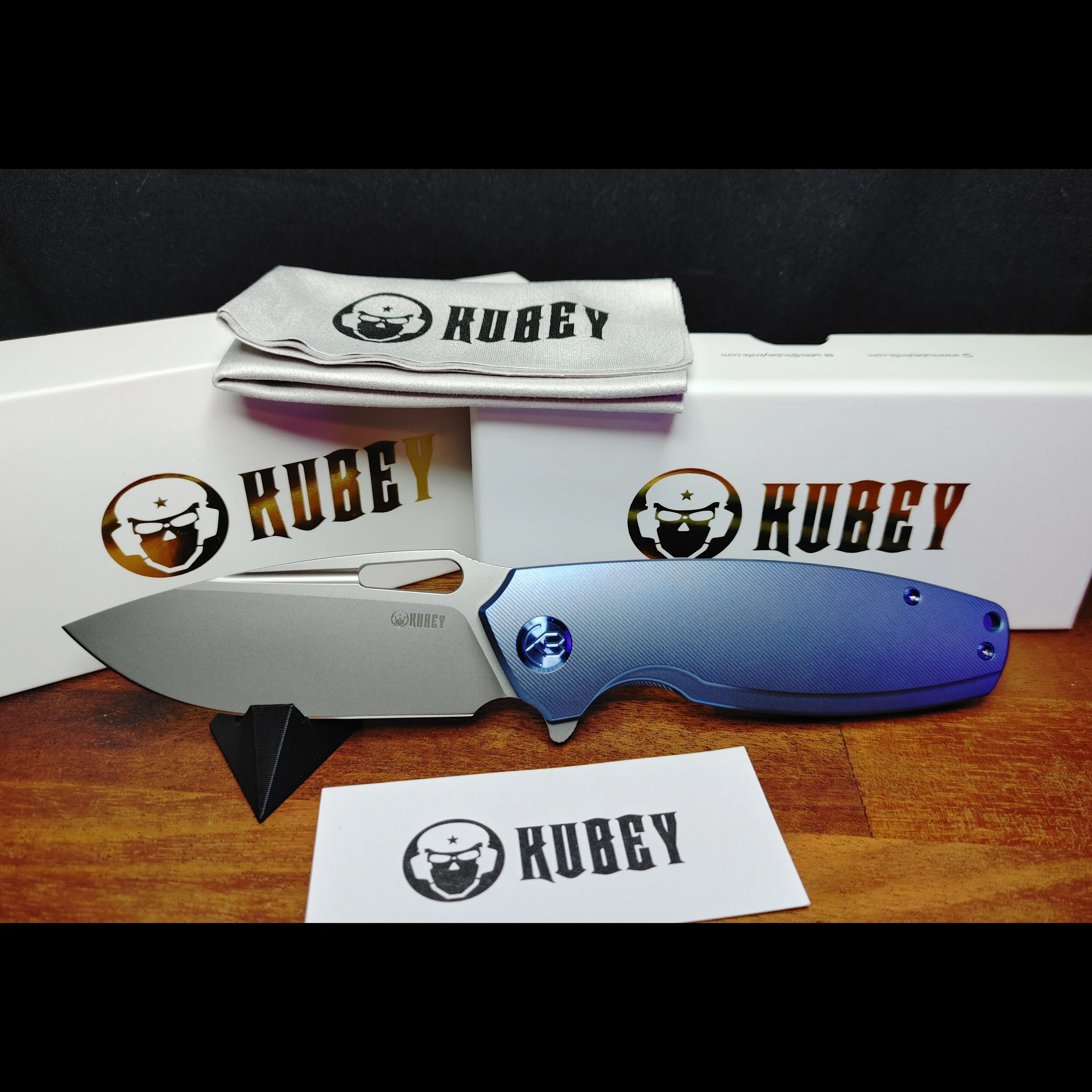 Bladebinge - Kubey - Tityus - Blue Titanium Handles w/14c28n Bead blast ...