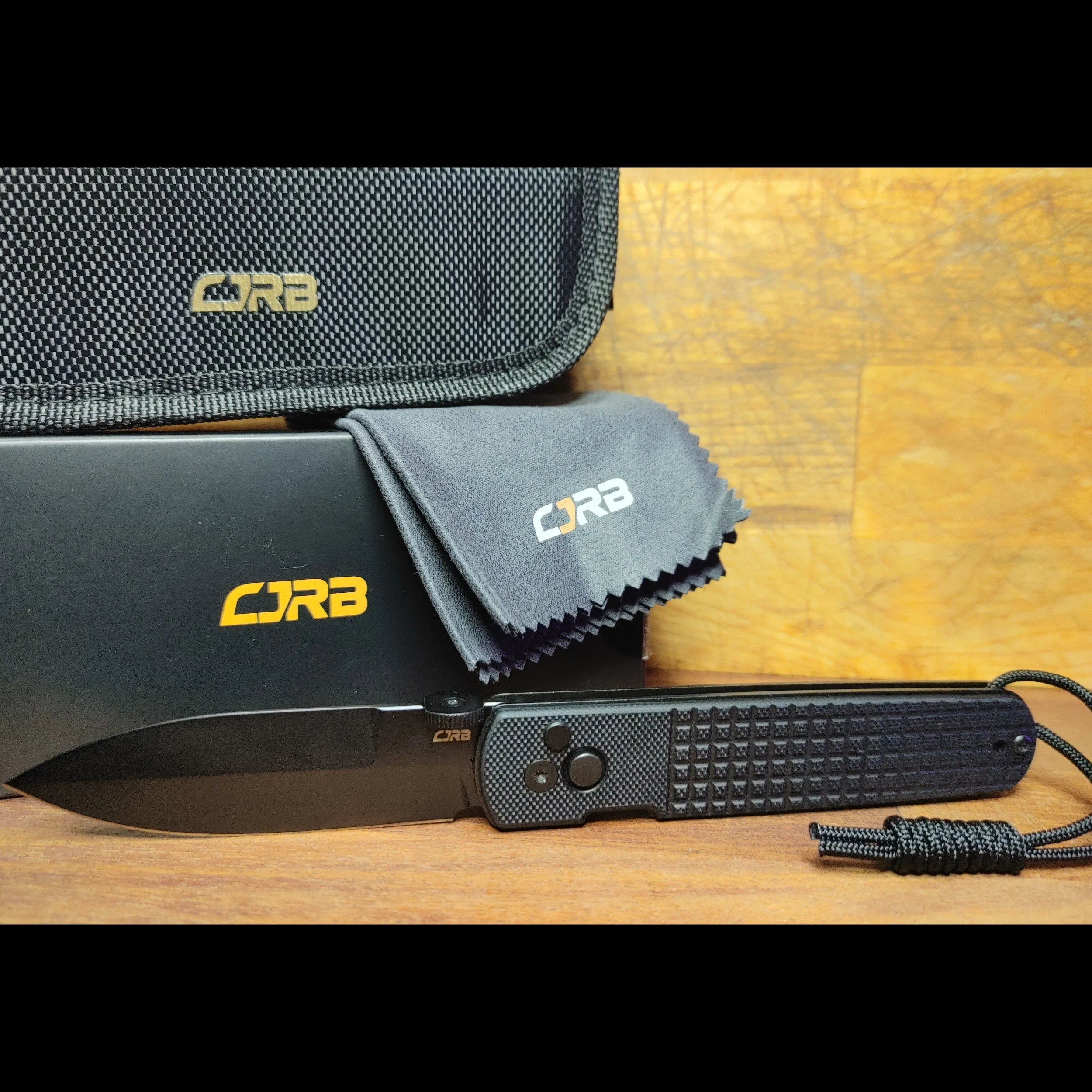 Bladebinge - CJRB - Locust - Button Lock Black PVD AR-RPM9 Blade w/ G10 ...