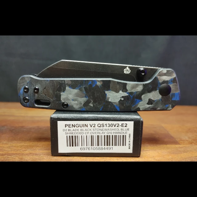 Bladebinge - QSP - Penguin - Liner Lock D2 Blade Blue Shredded CF ...