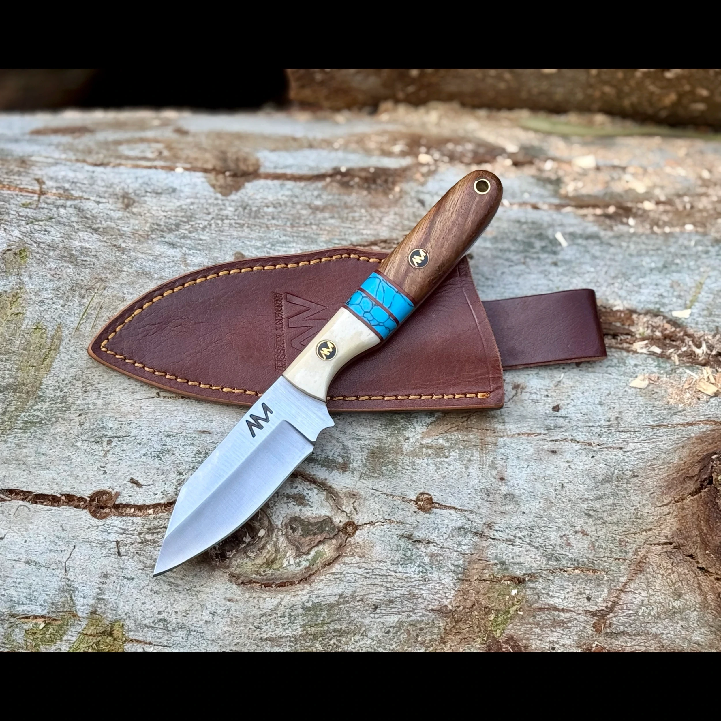 Bladebinge - Fixed Blade Ranchers Knife, Turquoise ,Bone & Wood Handle ...