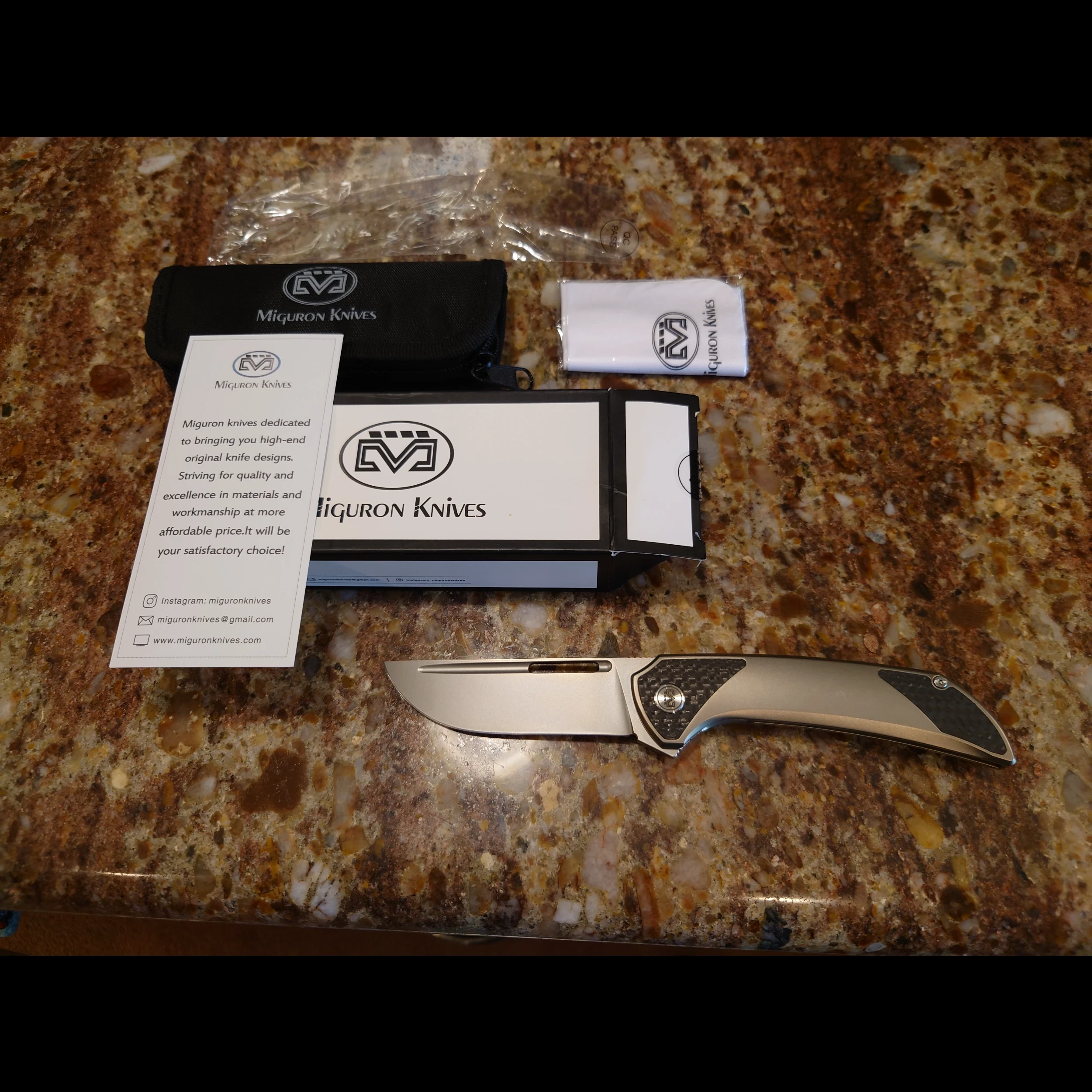 Bladebinge - Miguron Knives Eriko Flipper Folding Knife 3.5" M390 Blade Titanium Handle