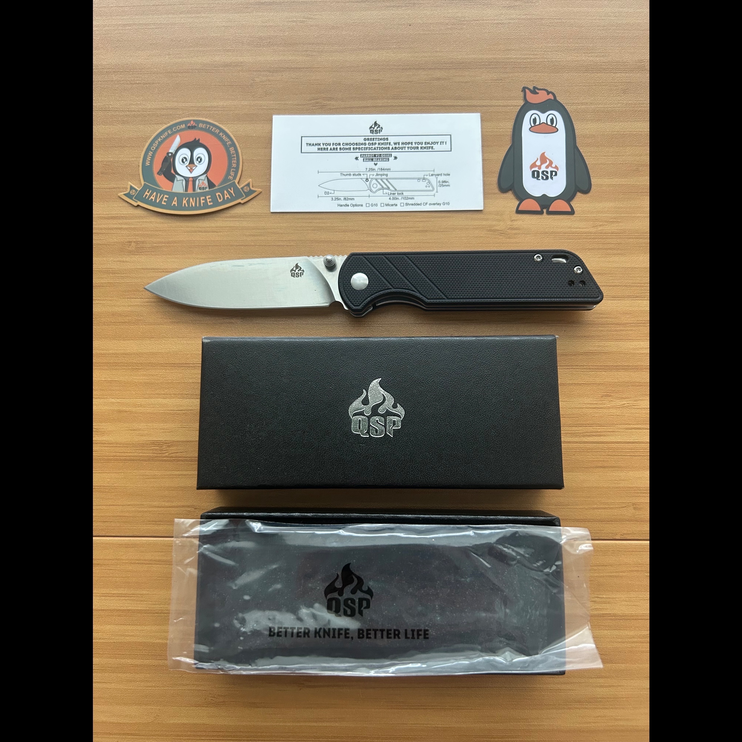 Bladebinge - QSP Parrot V2 QS102-A - Black G10 - Satin D2