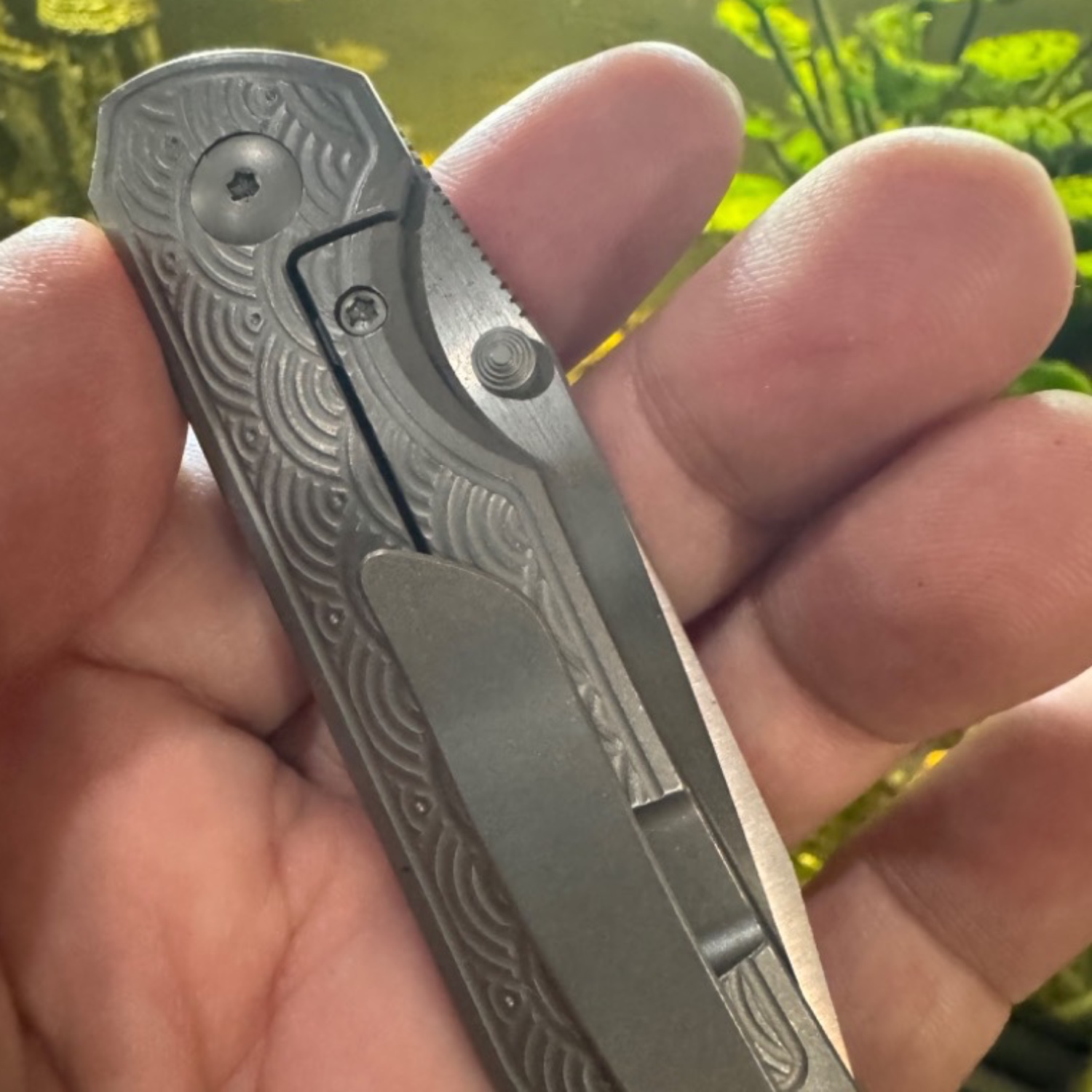 Bladebinge - URBAN EDC Micro Shrike Seigaiha Knife Titanium Knife Satin Blade M390 Folder