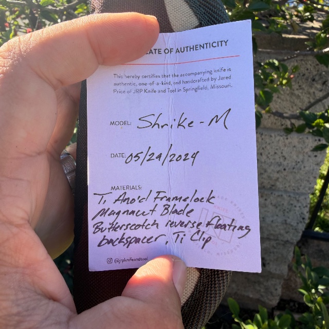 Bladebinge - 🔥🔥 JRP Jared Price Shrike Medium Custom Knife Magnacut ...