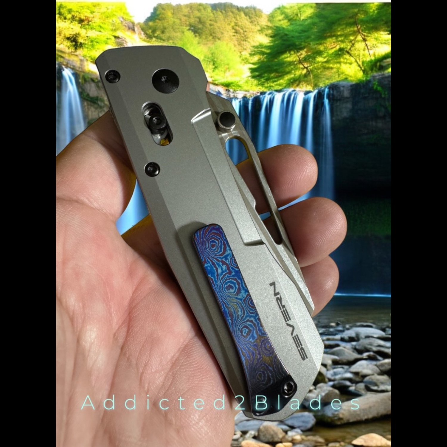 Bladebinge - 🔥🔥 Winterblade Severn Titanium Folder Beacon Blade Silver Knife Timascus Clip Inc🔥🔥🥷🔪🍩