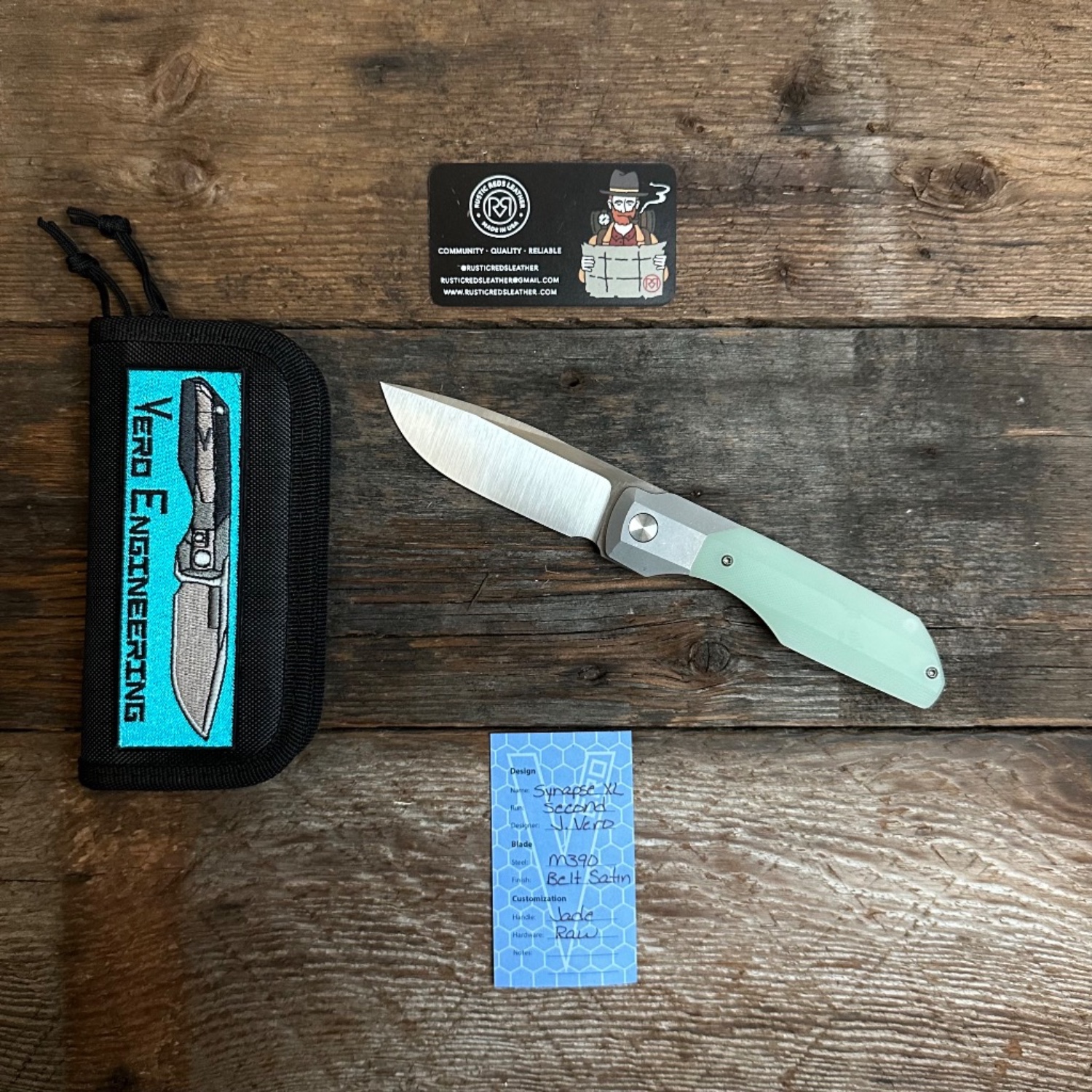 Bladebinge - Vero Engineering Synapse XL Jade G10/Titanium Belt Satin 3.78" M390 blade Second ...