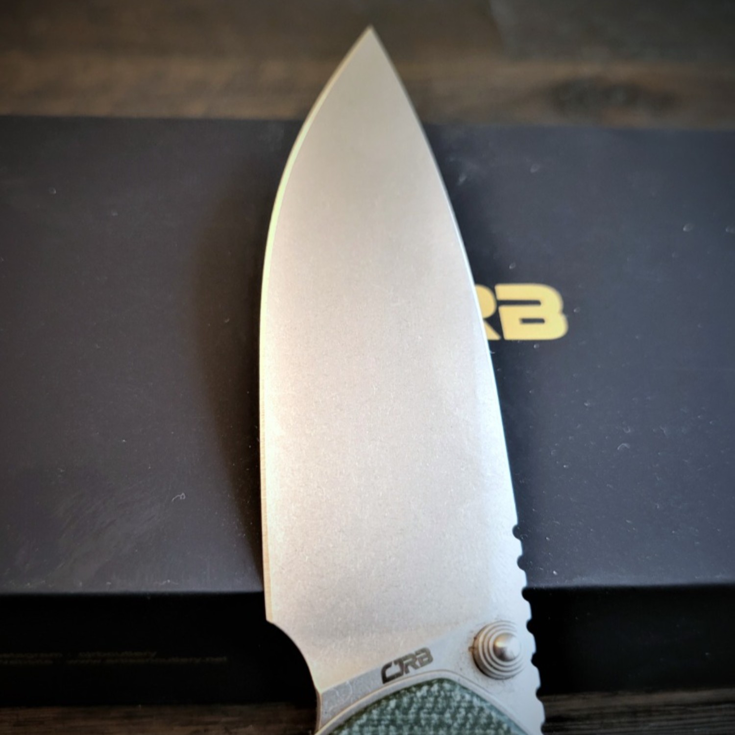 Bladebinge - CJRB LARGE PYRITE J1925L GREEN MICARTA HANDLE FOLDING ...