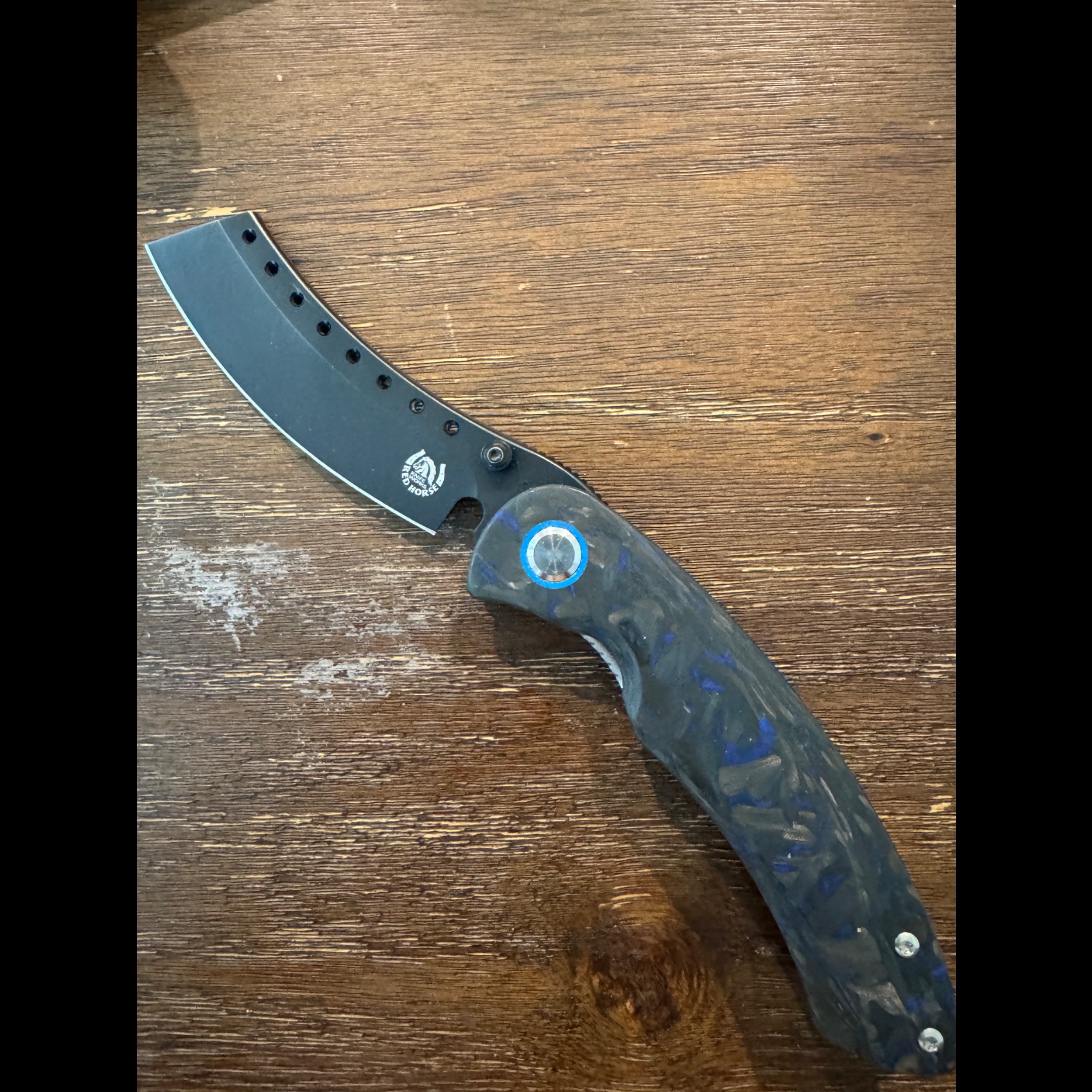 Bladebinge - Red Horse Knife Works Hell Razor P liner lock Blue CF
