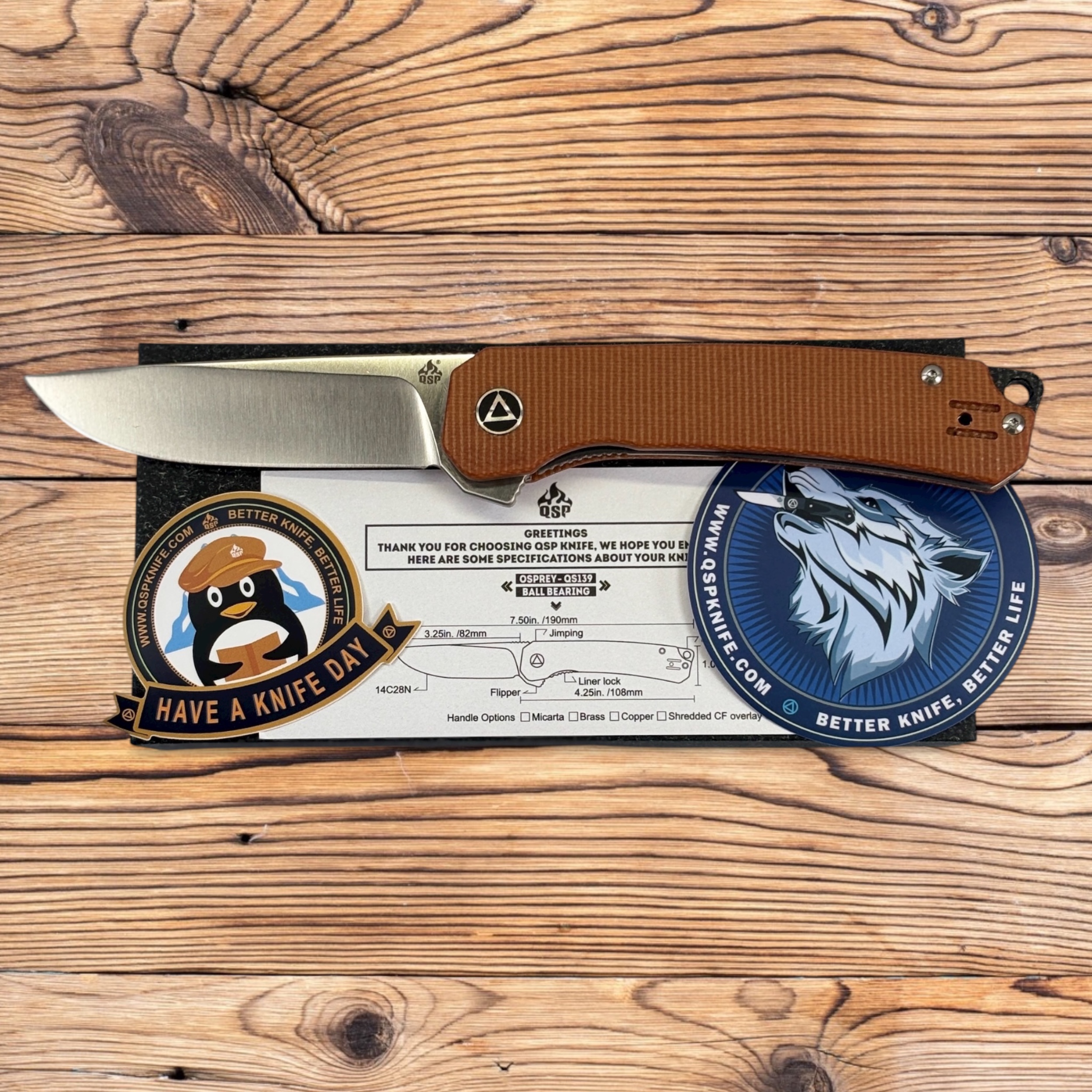 Bladebinge - QSP Osprey QS139-A | 3.25” Satin Drop Point 14C28N Blade ...