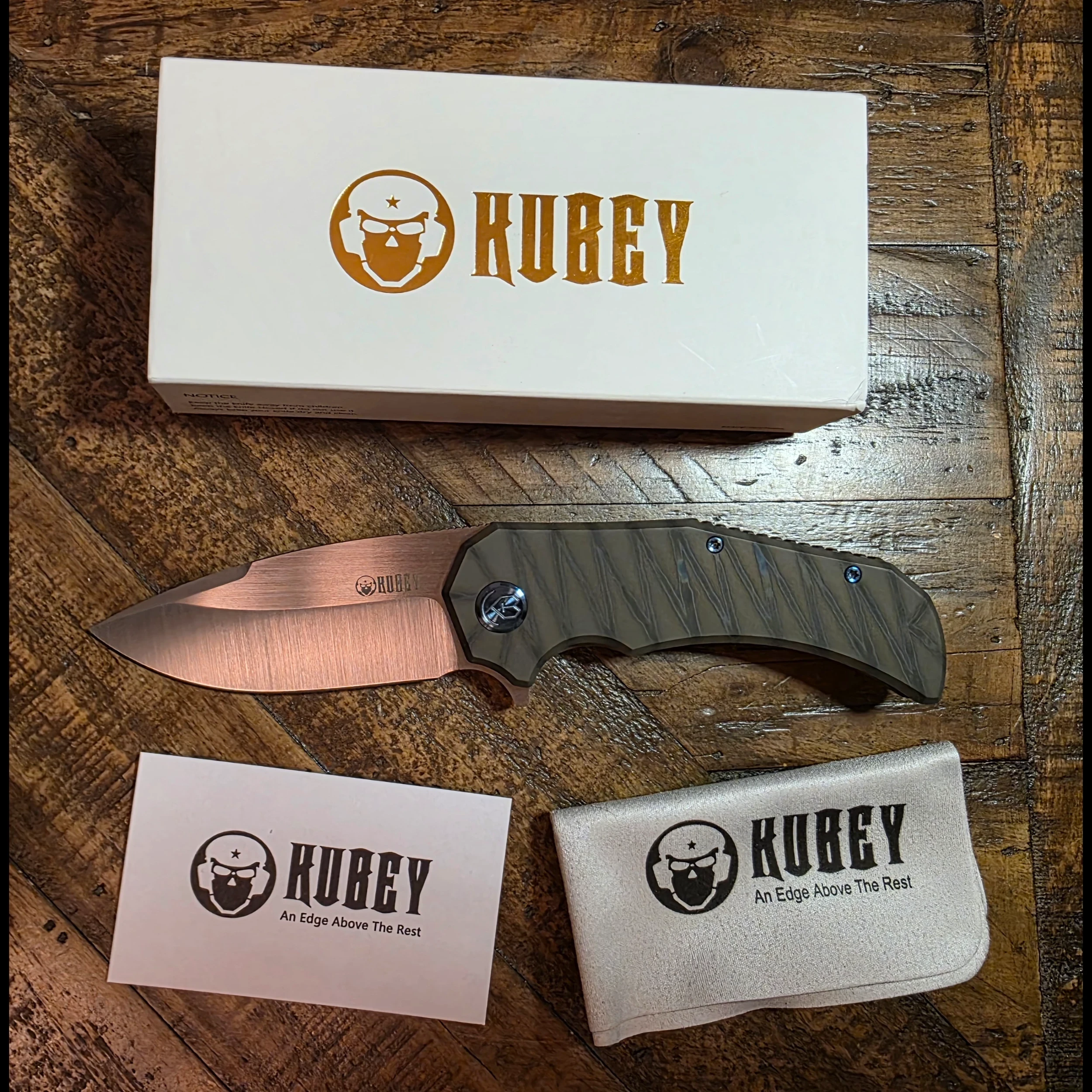 Bladebinge - Kubey Bravo One Drop Point Frame Lock Knife Flame Titanium