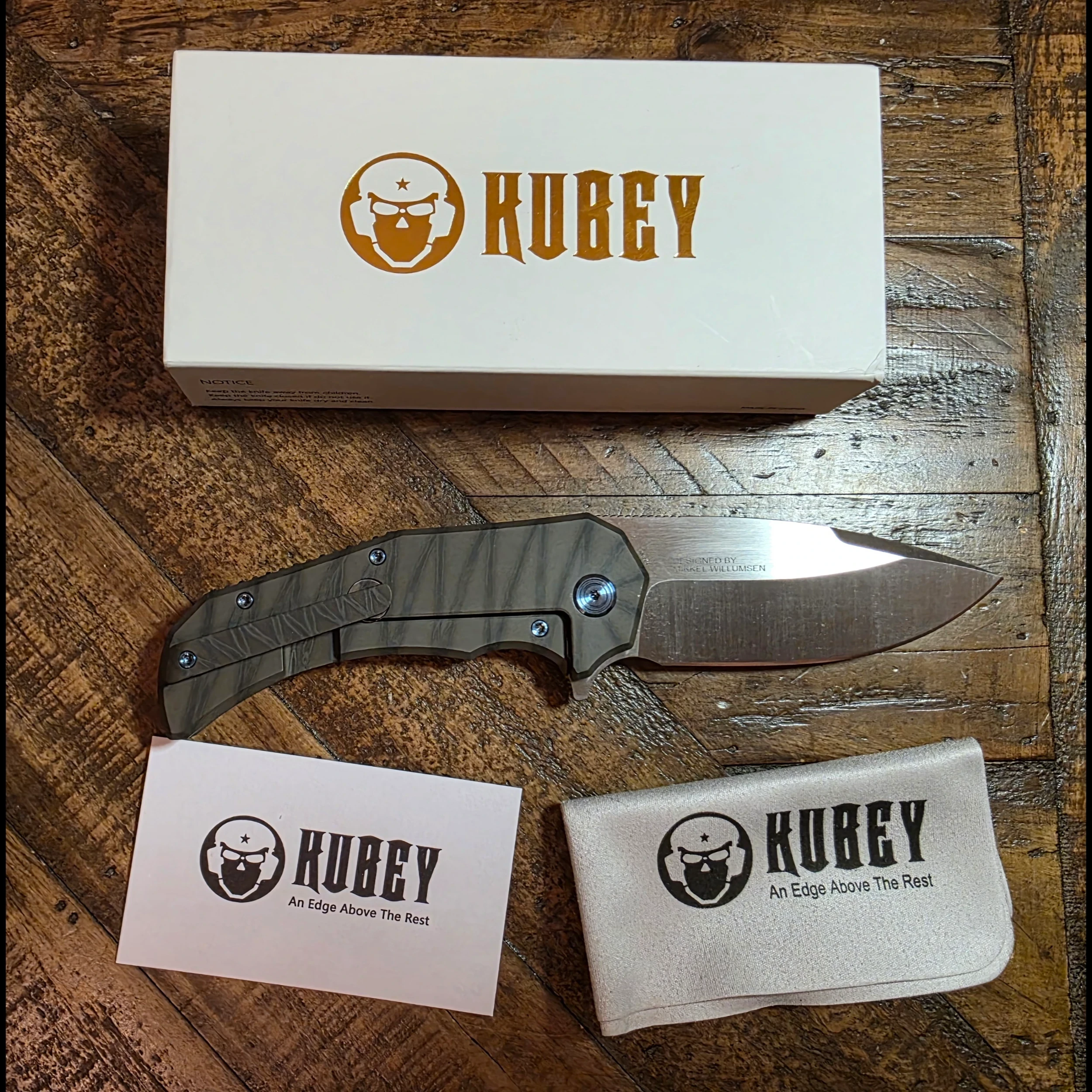 Bladebinge - Kubey Bravo One Drop Point Frame Lock Knife Flame Titanium