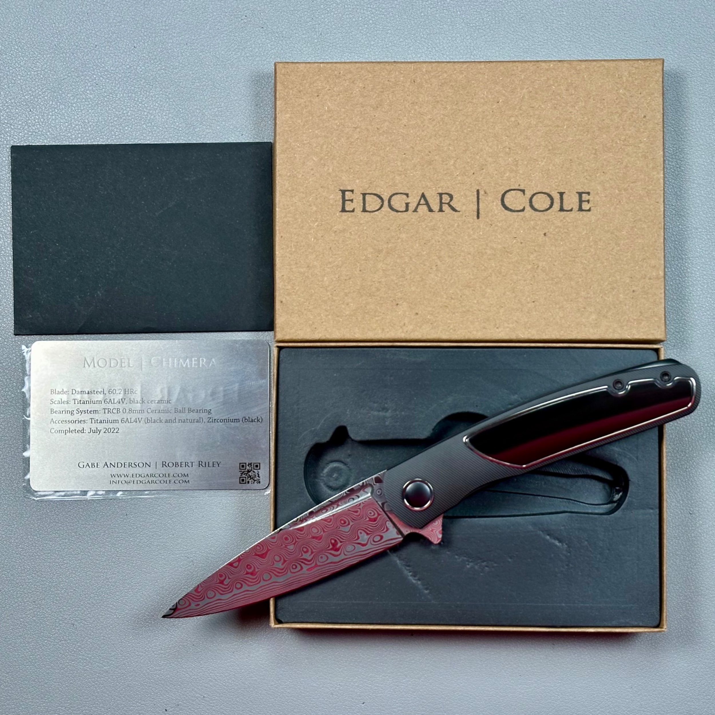 Bladebinge - Edgar & Cole full custom Chimera knife with a flipper & fuller Damasteel blade and ...