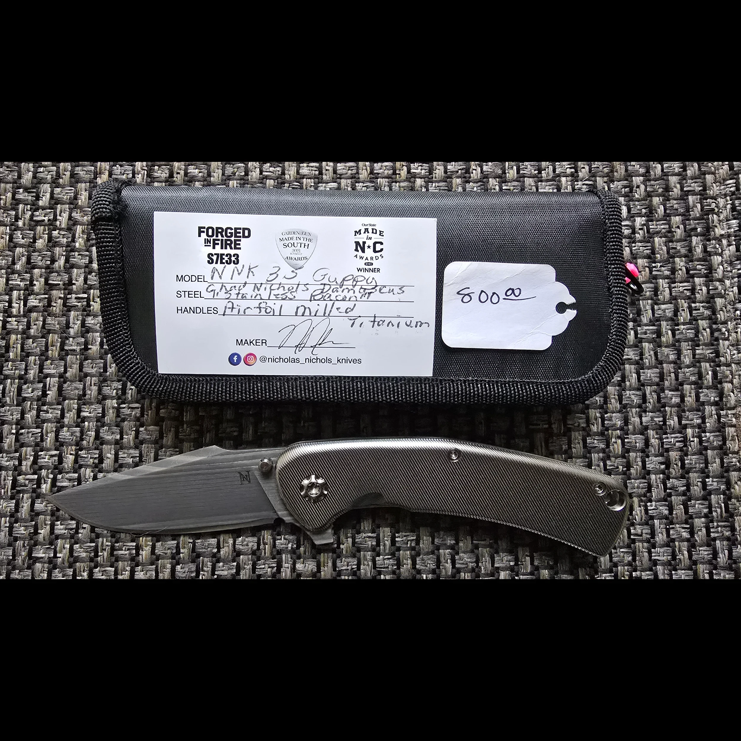 Bladebinge - Nicholas Nichols Knives Guppy 3.5 Bacon Damascus