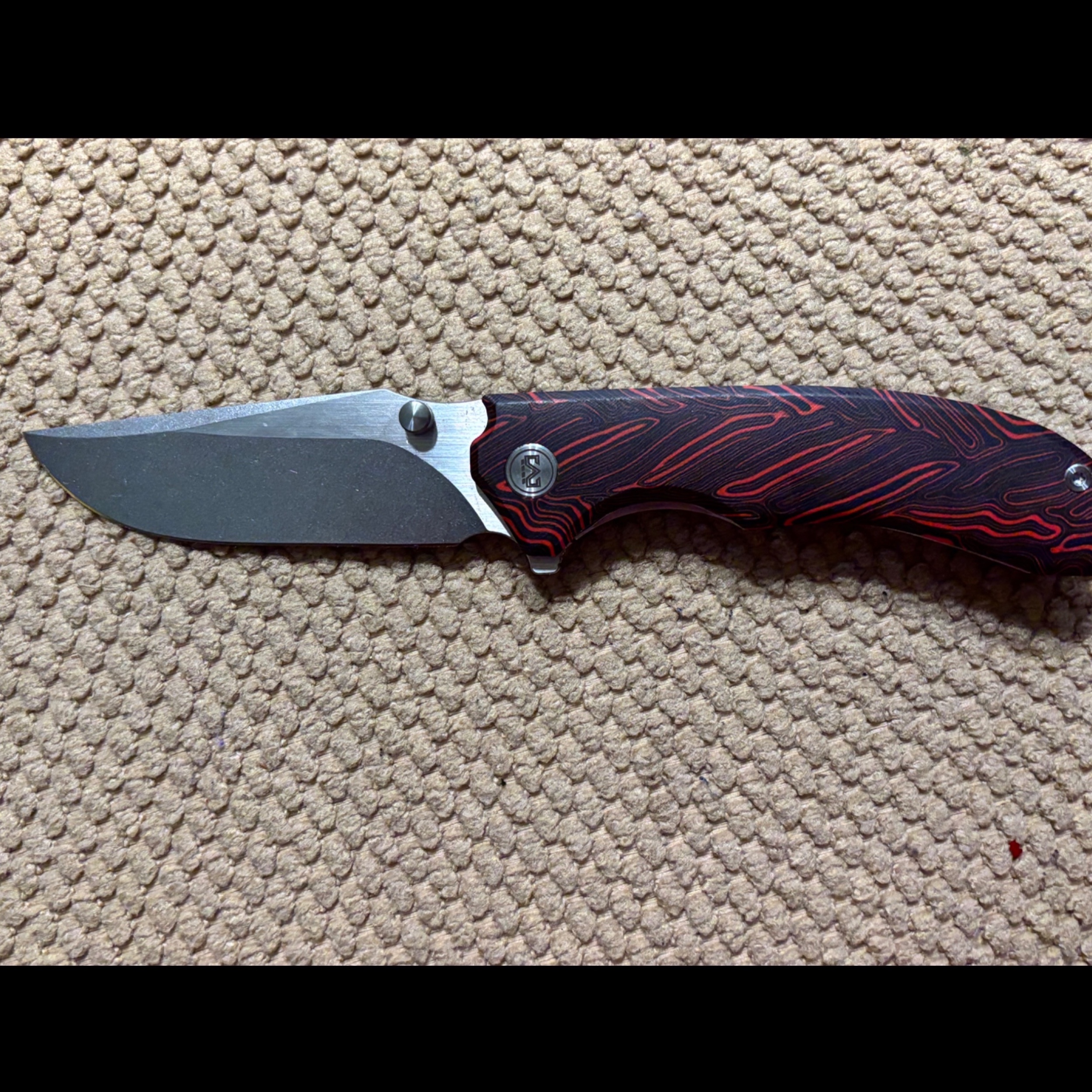 Bladebinge - Miguron centurion with red G10 Damascus handle