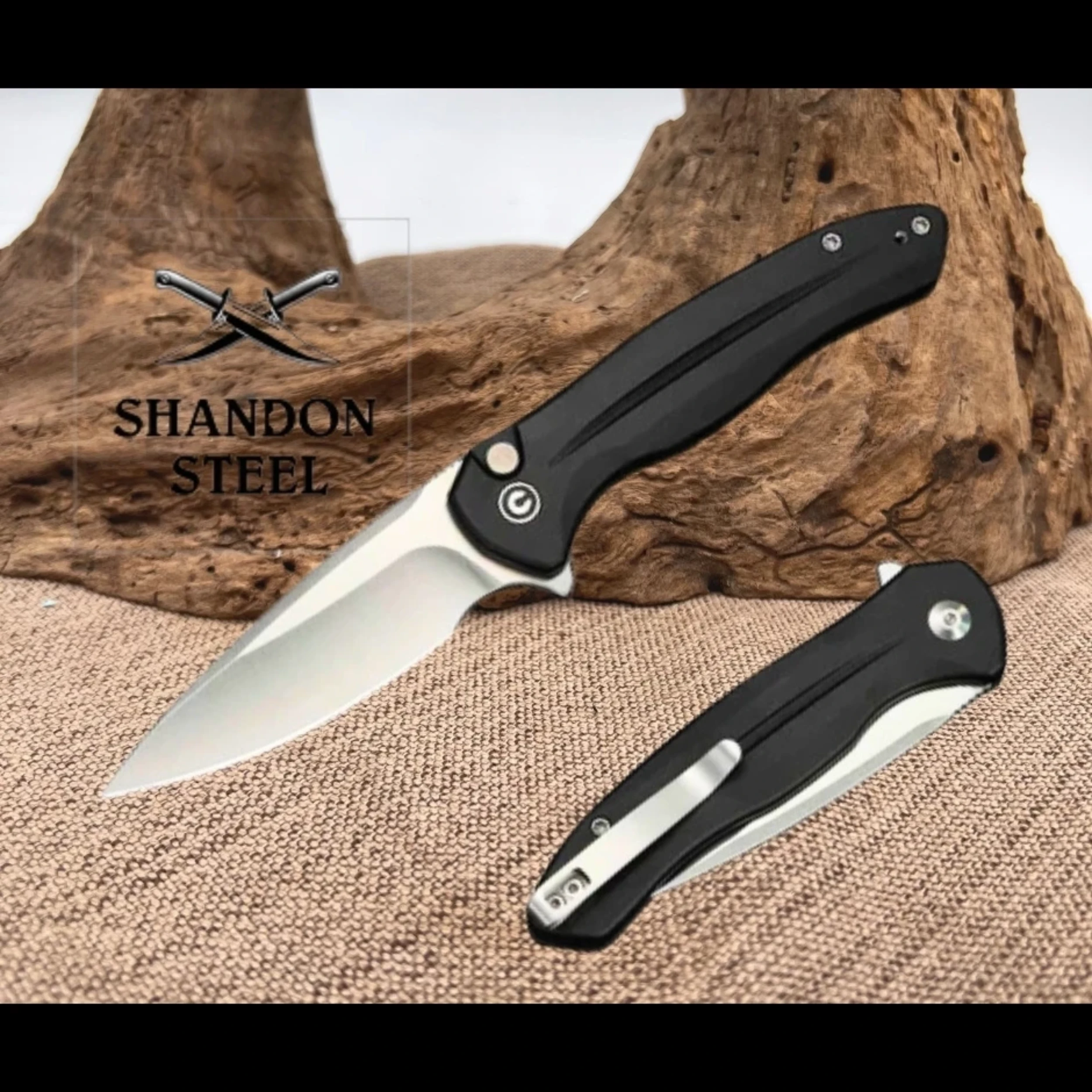 Bladebinge - CIVIVI Button Lock Kitefin Flipper Knife Black Aluminum ...