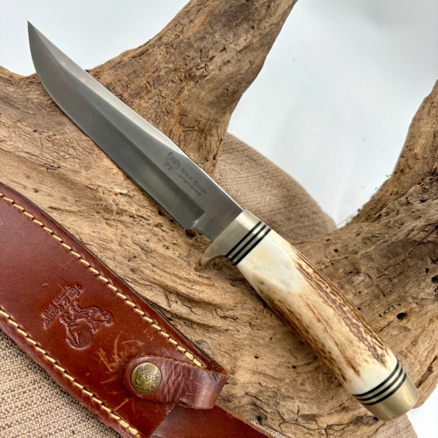 Bladebinge - Hen & Rooster Deer Stag Fixed 10-5/8" Bowie Hunter Knife ...
