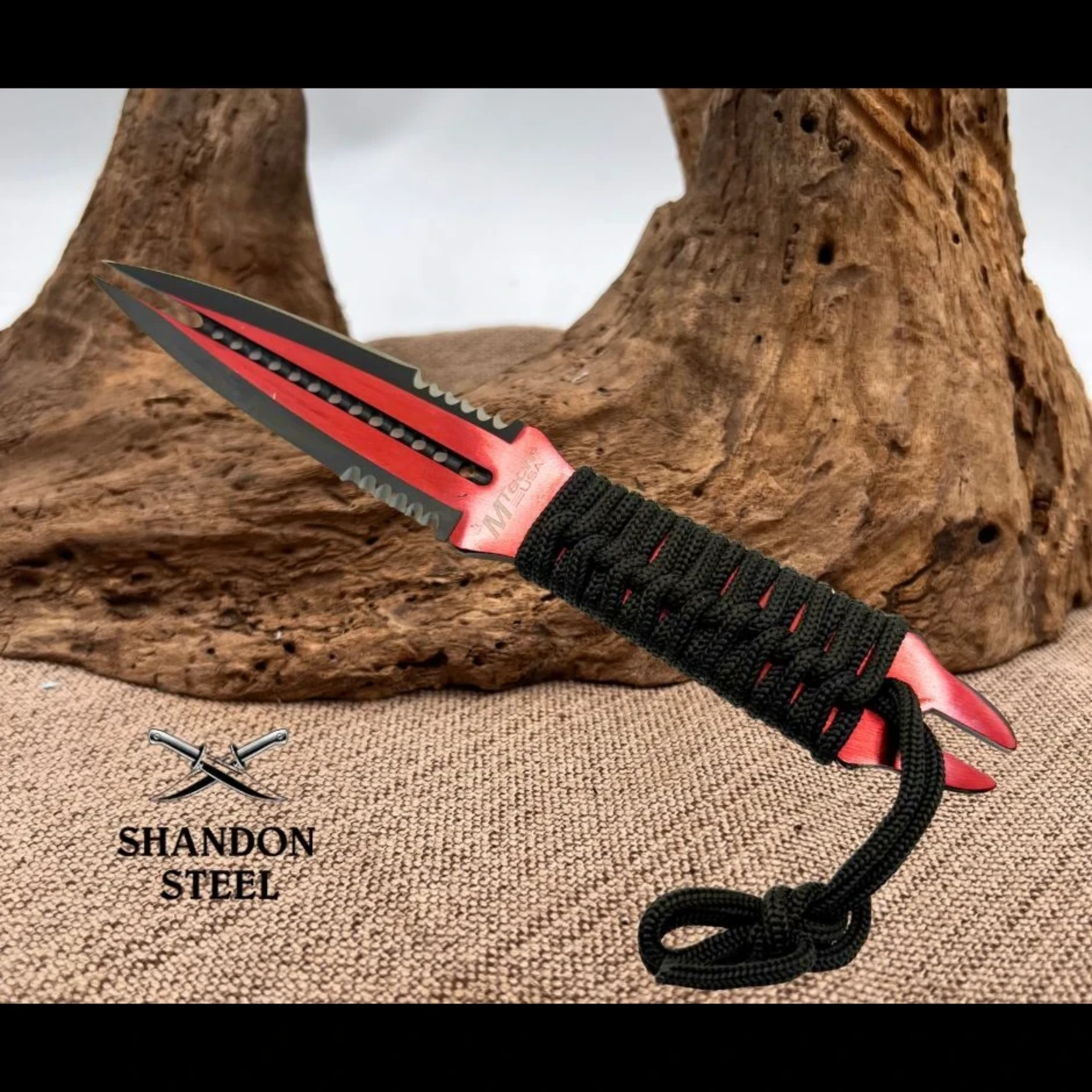 Bladebinge - MTech Red Fixed Blade Partially Serrated Knife w Sheath ...