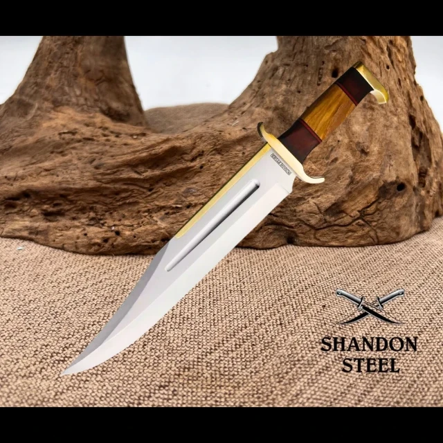 Bladebinge - Rough Rider Raiders Bowie Fixed Knife Satin Finish Brown ...