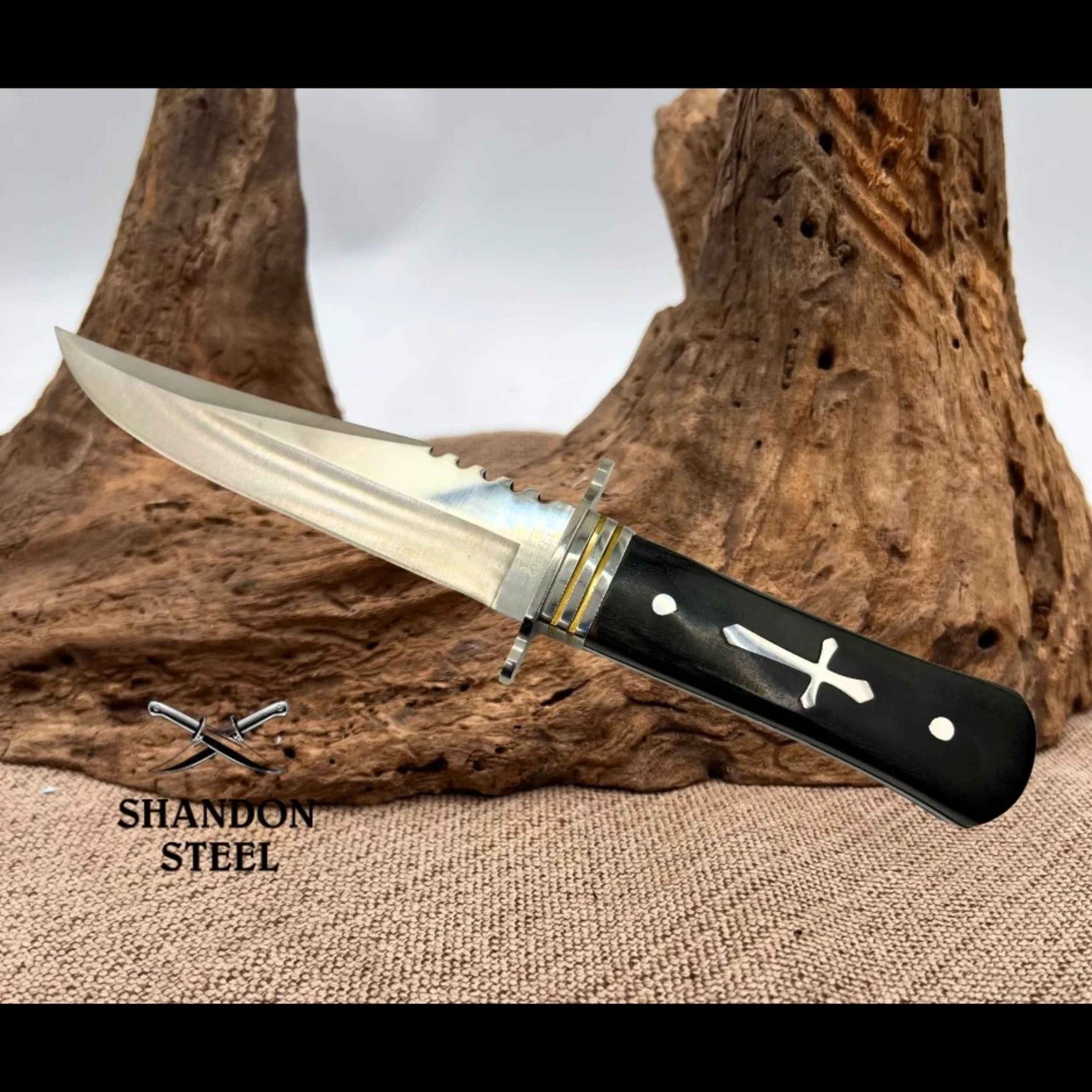 Bladebinge - Sharps Cutlery Fixed Blade Bowie Knife with Silver Cross Shield and Sheath (02)